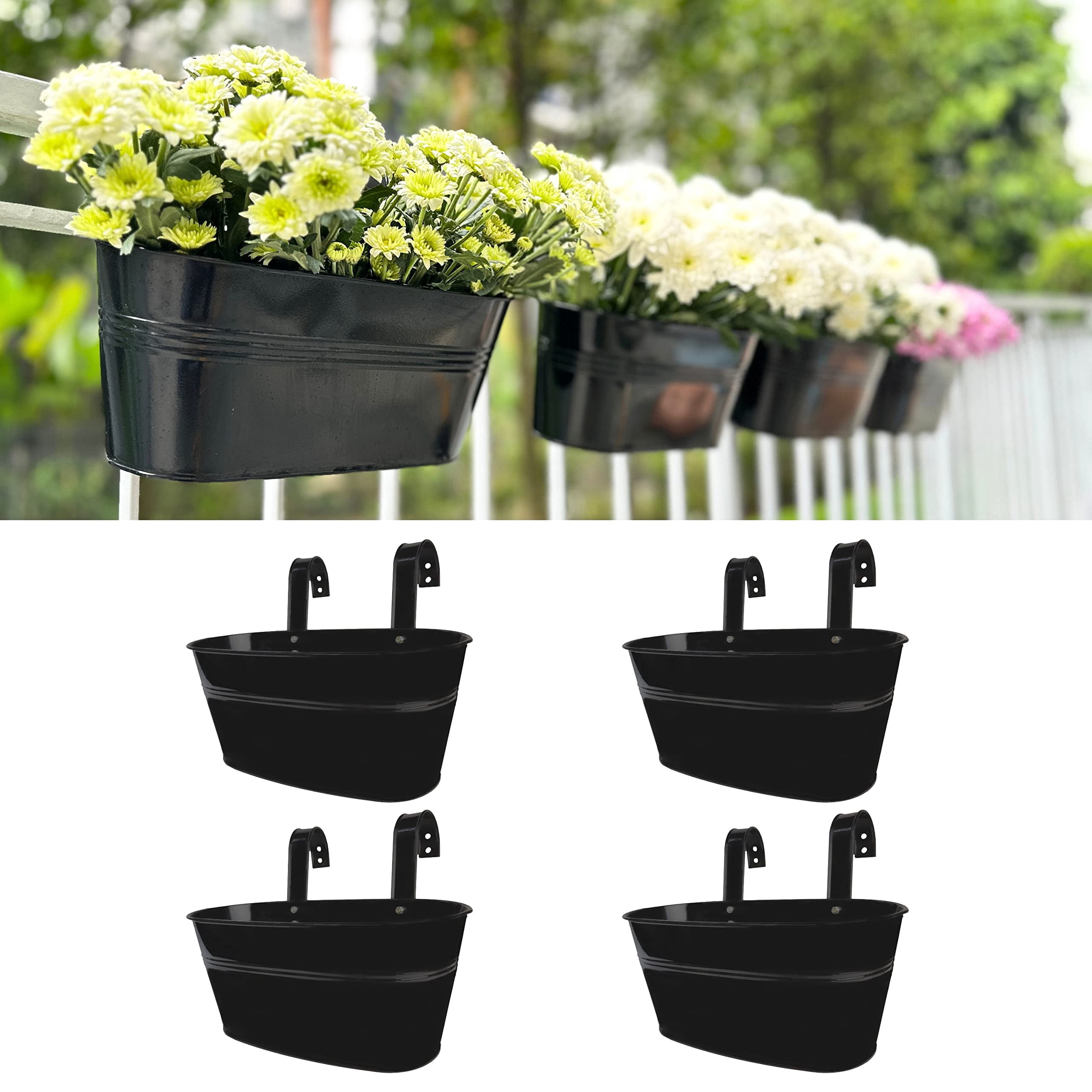 9.8" (25 cm) x 4 Pack Metal Rail Planters Balcony Deck Porch Decor ...