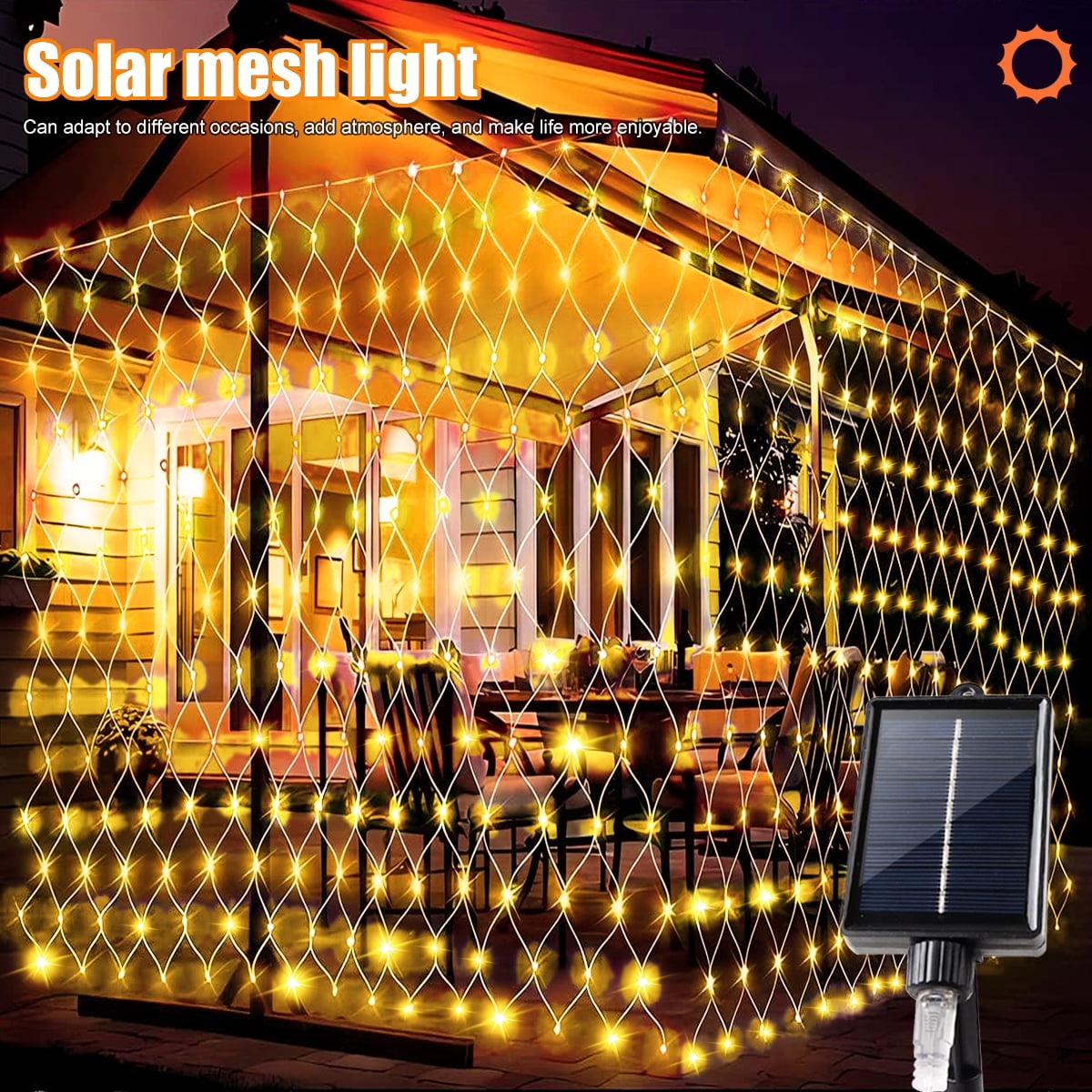 9.8*6.6Ft Solar Lights Net Waterproof 8 Lighting ModesOutside Garden ...