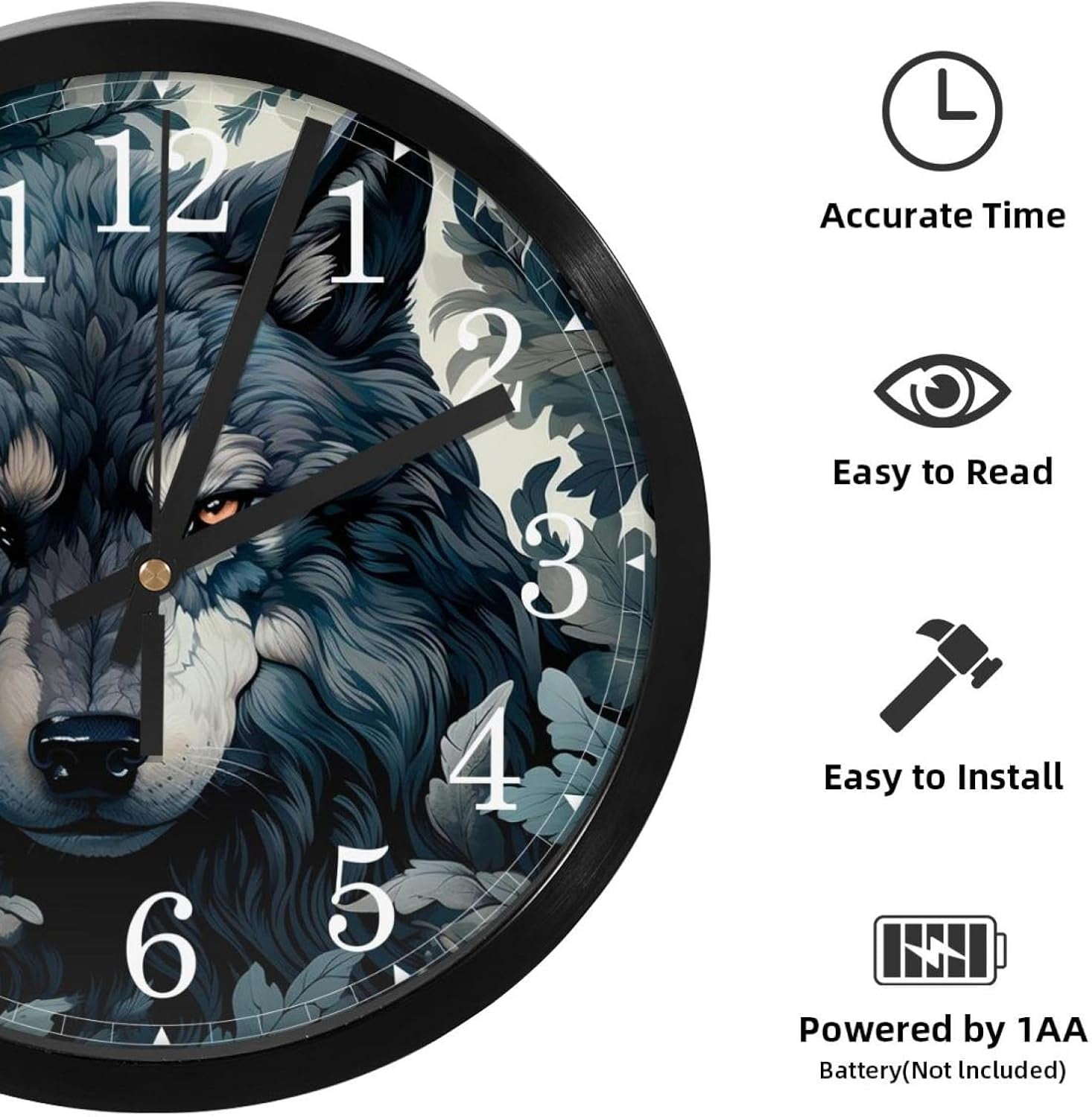 9.8 In Vintage Plastic Wall Clock-Wolf Prints Battery Operated Clocks ...