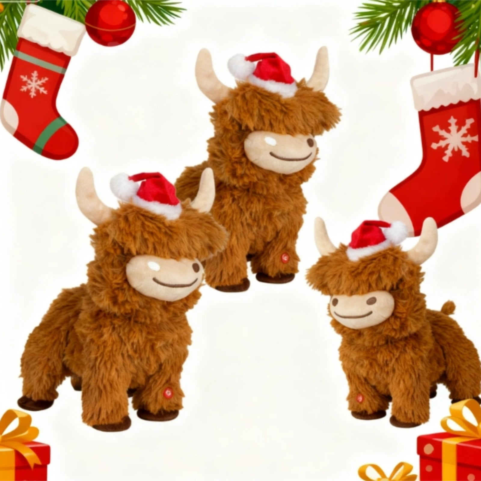 9.8 Inch Holiday Gift Highland Cow Plush, Christmas Sound-Enabled ...