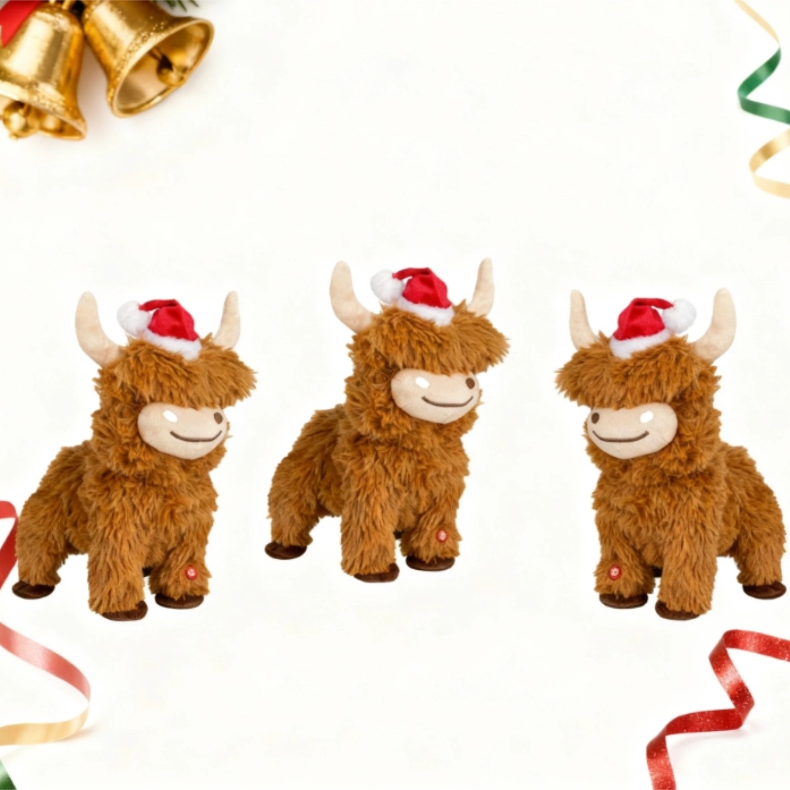 9.8 Inch Soft Highland Cow Christmas Plush, Electric Dancing Stuffed ...