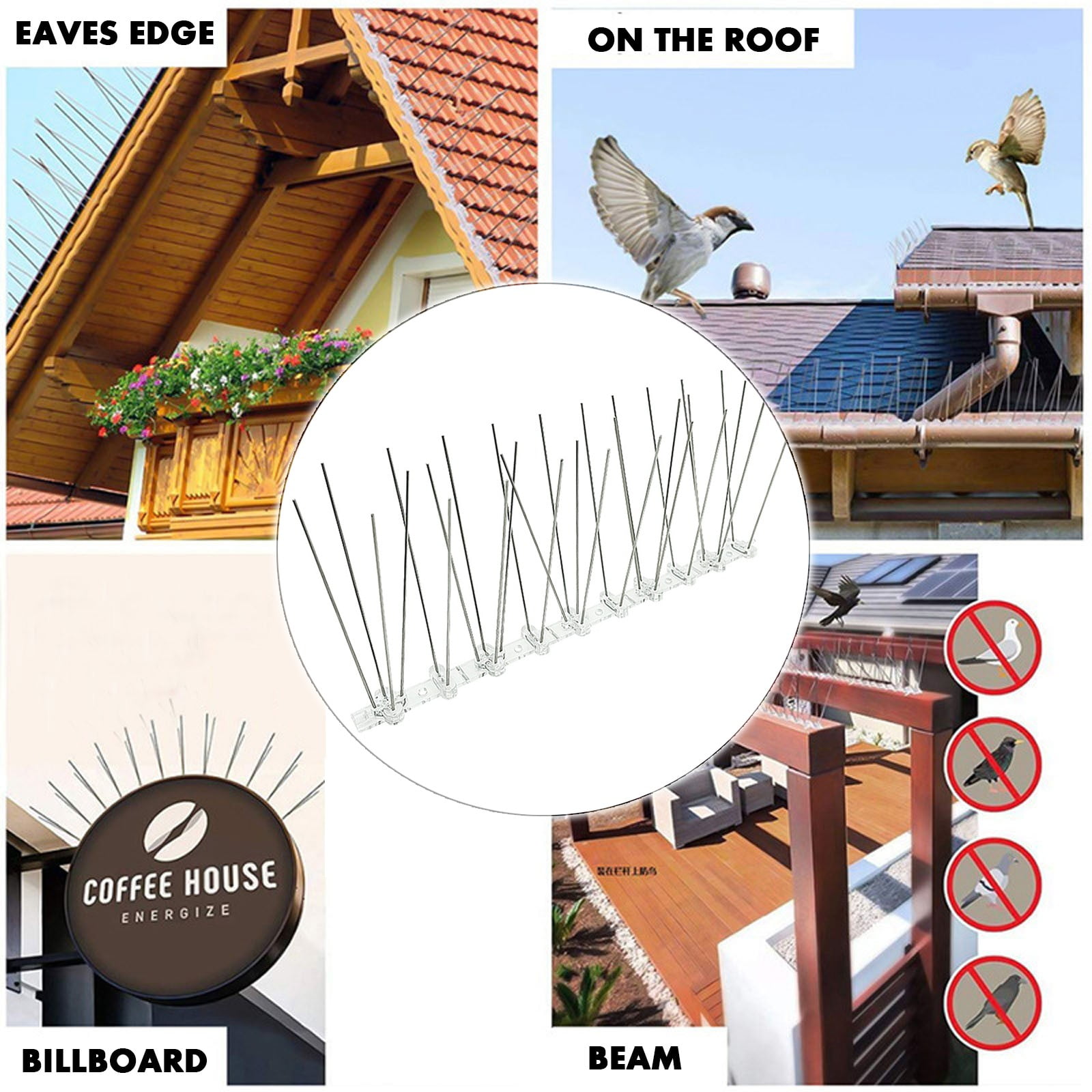 9.8-Inch Stainless Steel Bird Proof Spikes - 15-Pack with 360° Bending ...