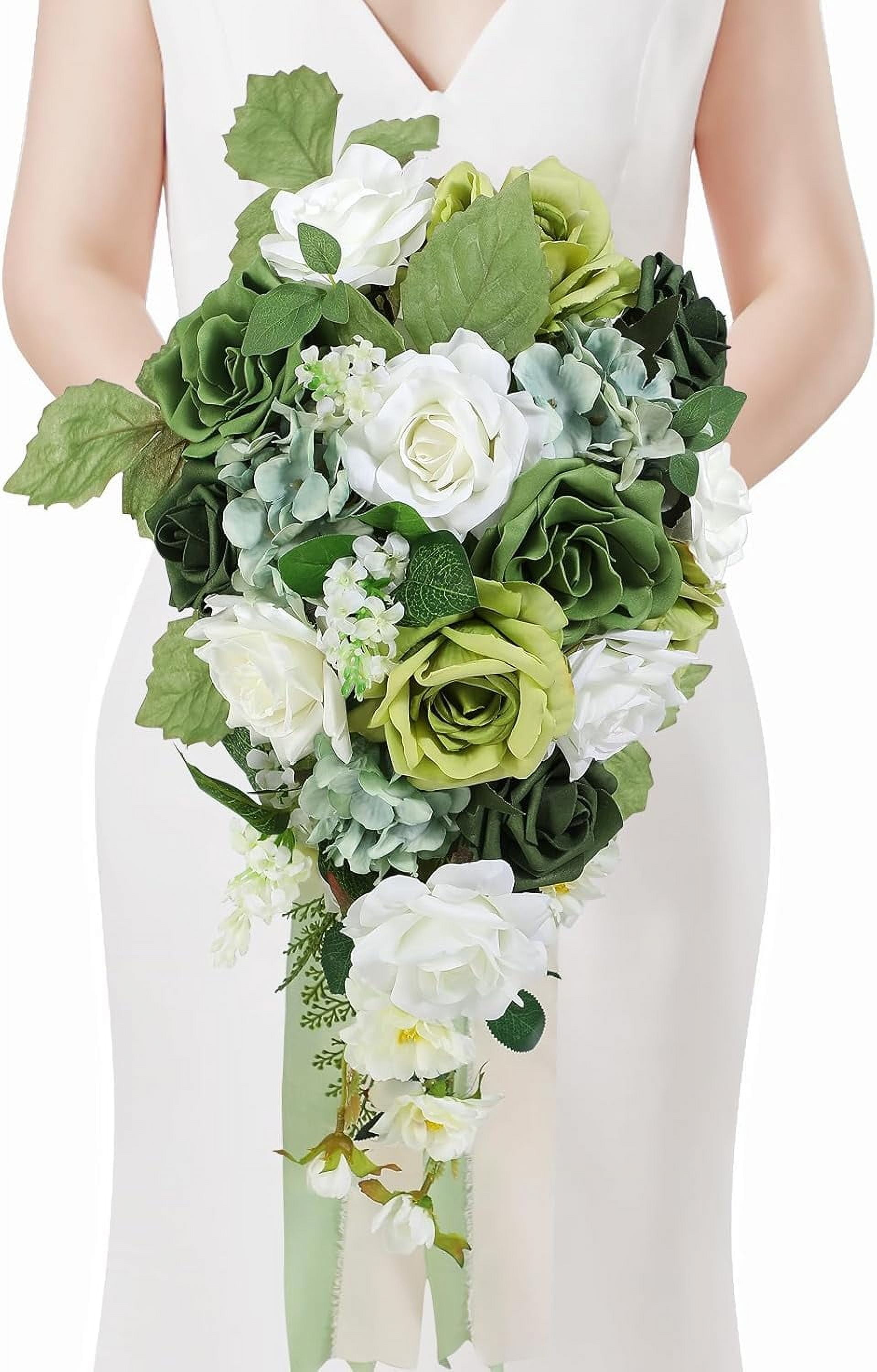 9.8 Inch Wedding Bouquets for Bride Bridesmaid, Spring Green Rose ...