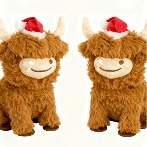 9.8 Inch Xmas Theme Highland Cow Plush, Animated Dancing Stuffed Animal ...