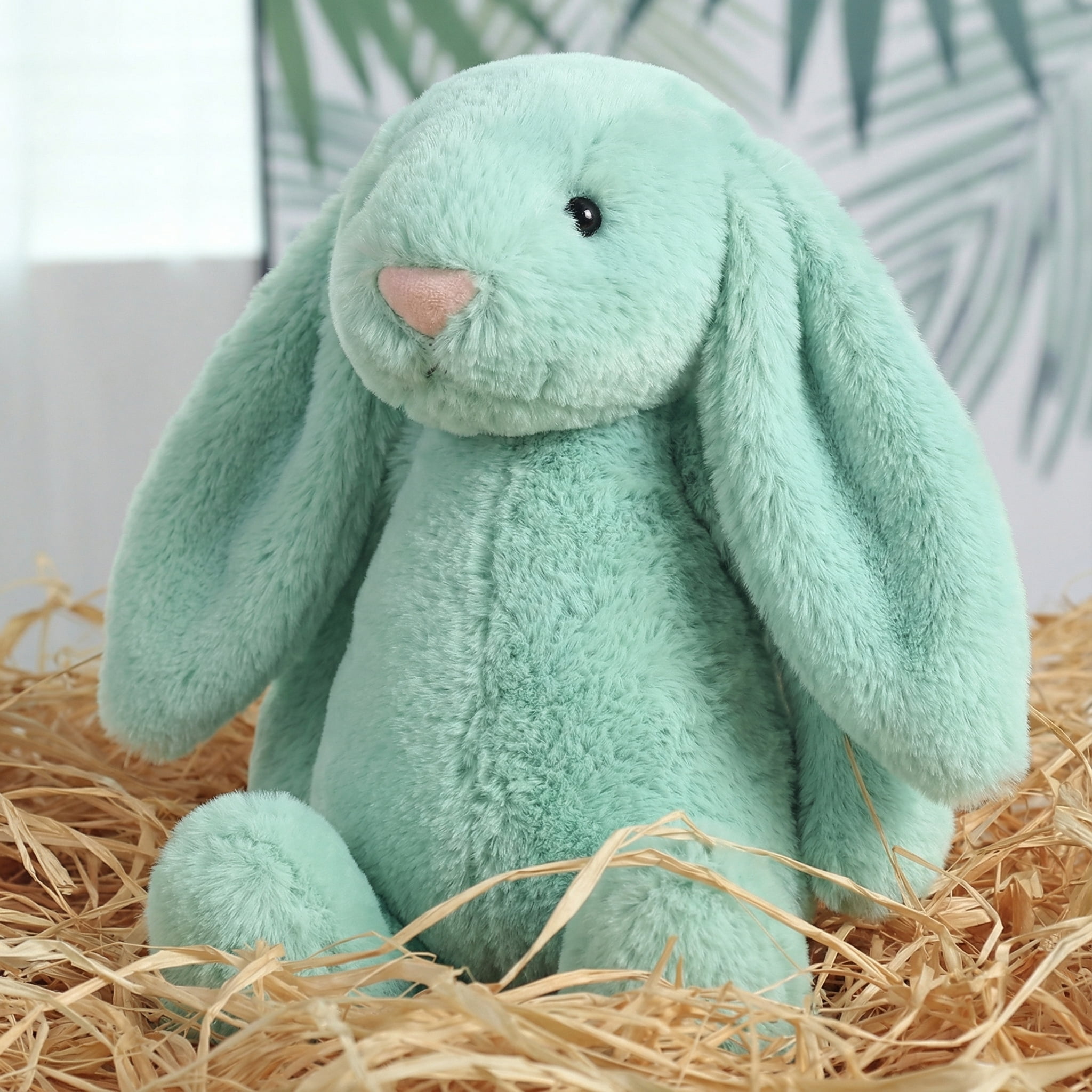 9.8" Mint Green Shaggy Slouchy Easter Bunny Plush Toy - Solid Color ...