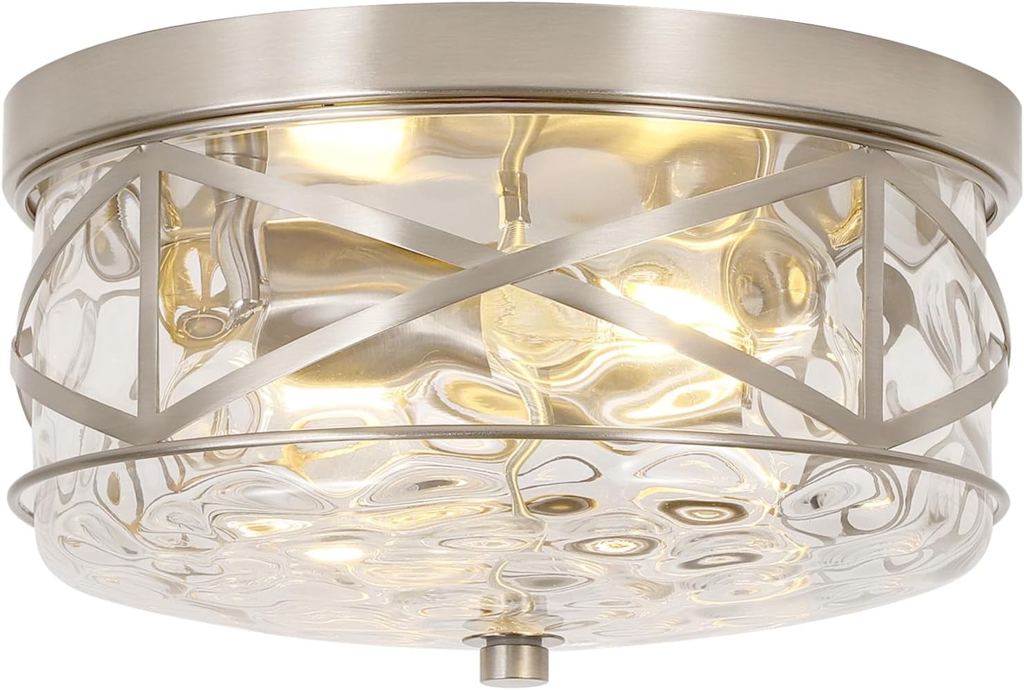9.8" Small Flush Mount Ceiling Light With Clear Hammered Glass, Brushed ...