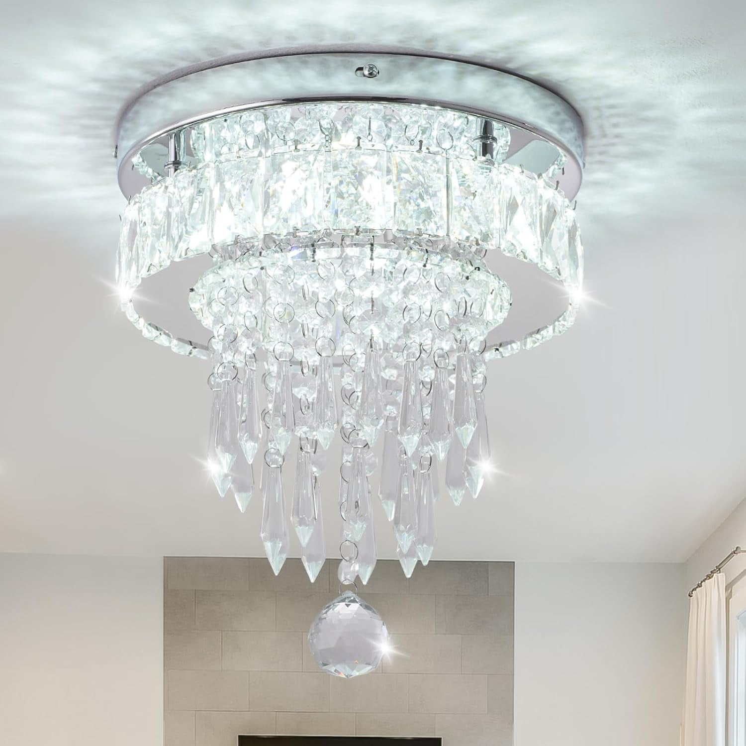 9.8" Small Flush Mount LED Crystal Chandelier with K9 Crystals & Steel ...