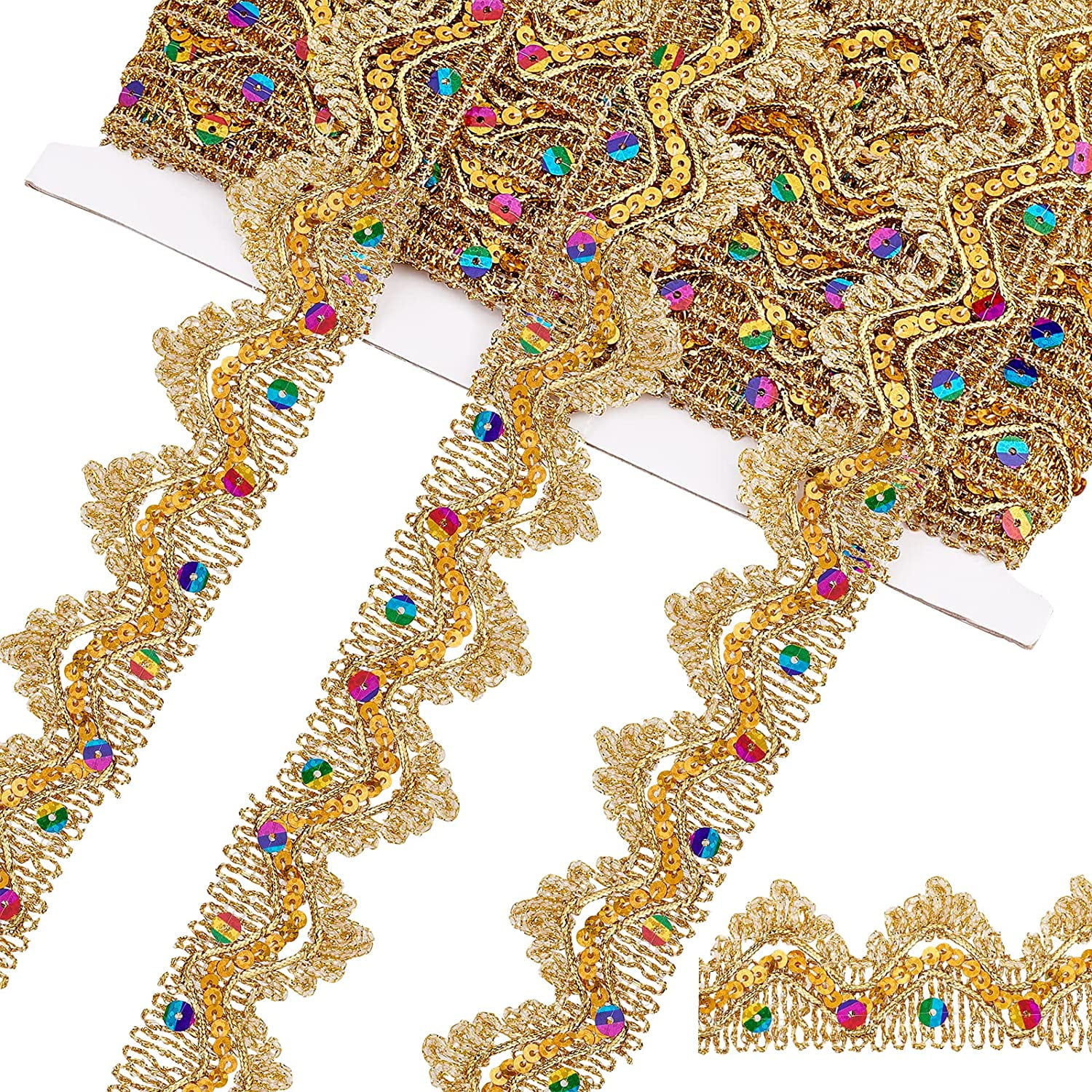 9.8 Yards Golden Sequinned Lace Trim 1.5” Beaded Lace Trim Metallic ...