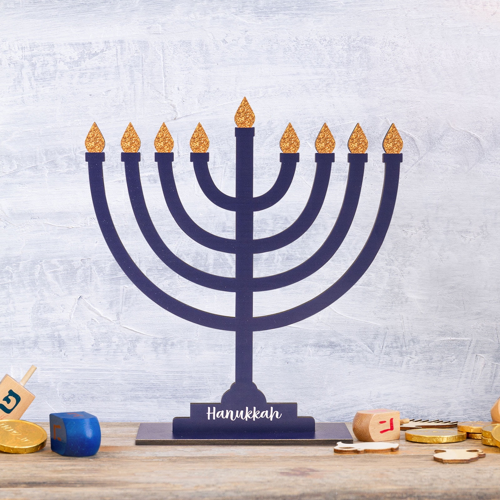 9.8 inch Wooden Hanukkah Menorah Table Decor, Double Sided Chanukah ...