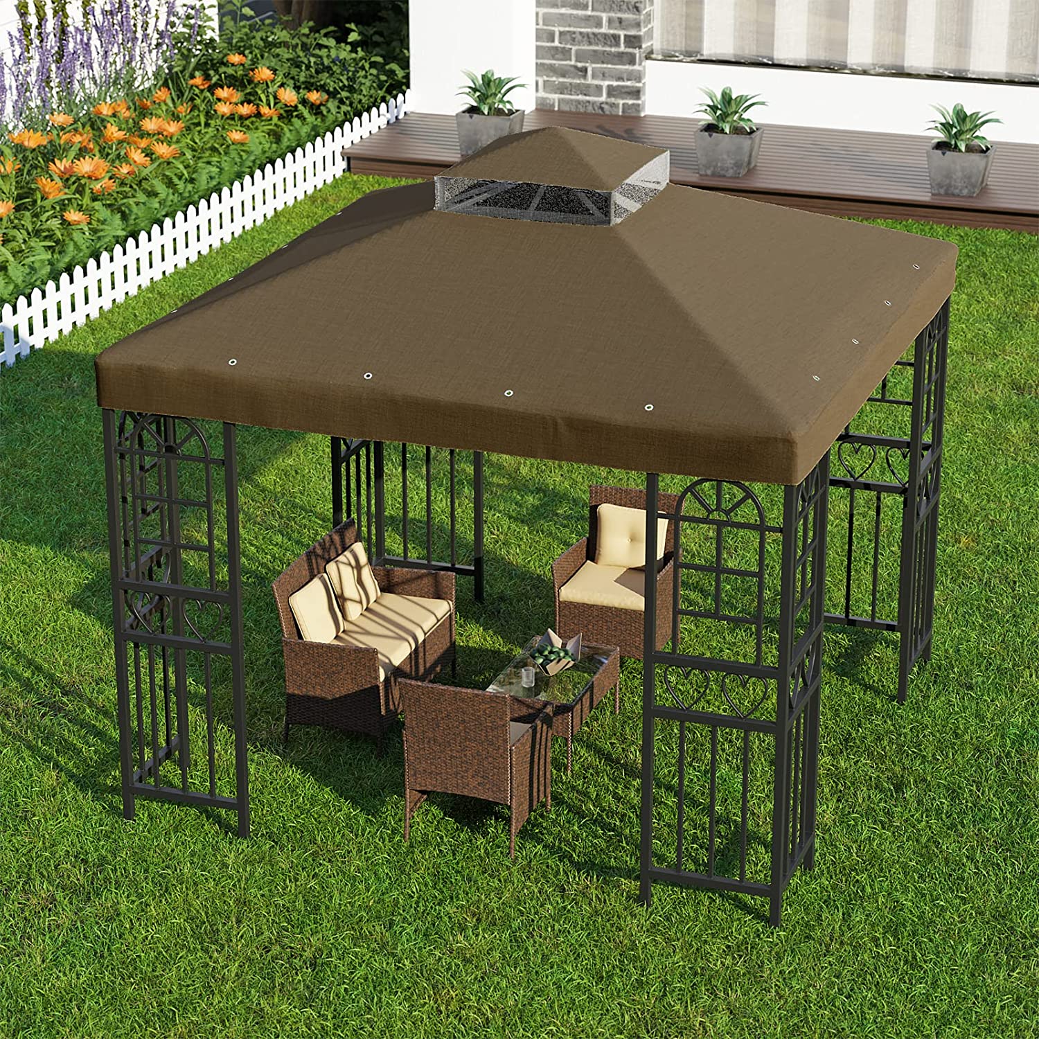 9.8'x9.8' Replacement Canopy Top Cover Only for Gazebo, Double Tiered ...