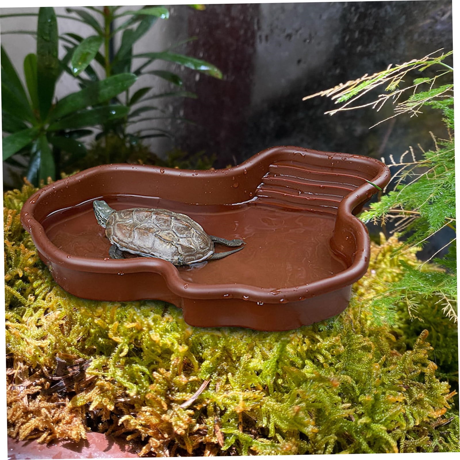 9.84*12.2 Inch Tortoise Water Bowl with Ramp Leaf Tortoise Water Food ...