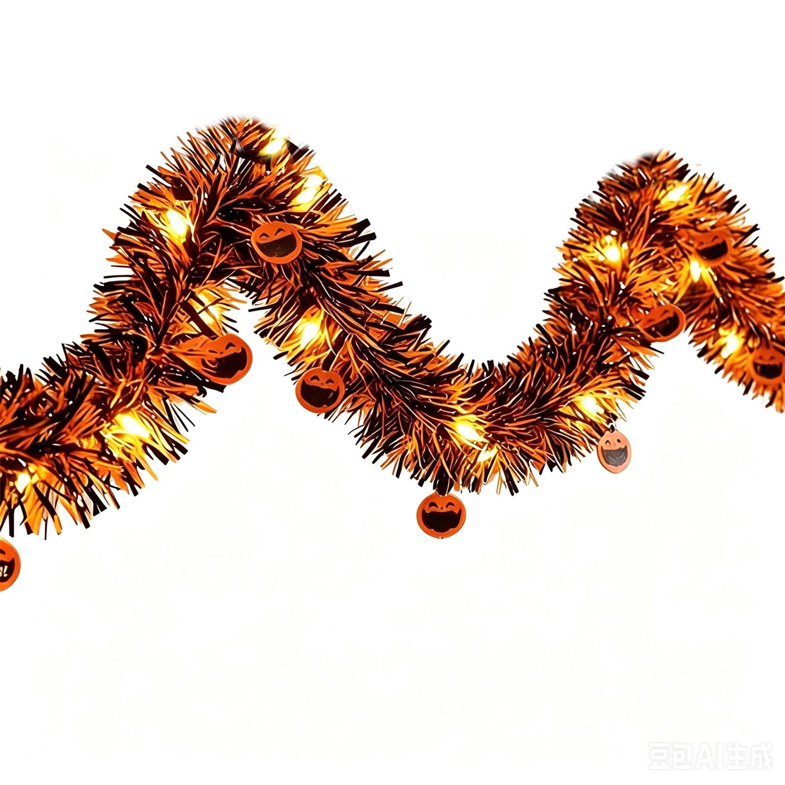 9.84 FT Halloween Tinsel Garland with LED Light White Ghost, Orange ...