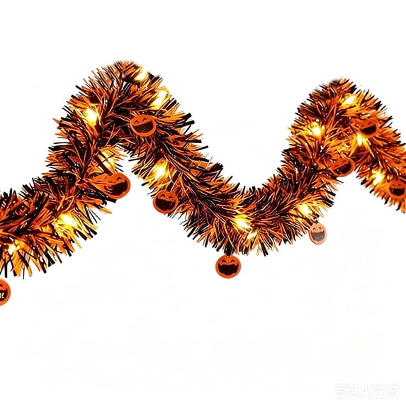 9.84 FT Halloween Tinsel Garland with LED Light White Ghost, Orange ...