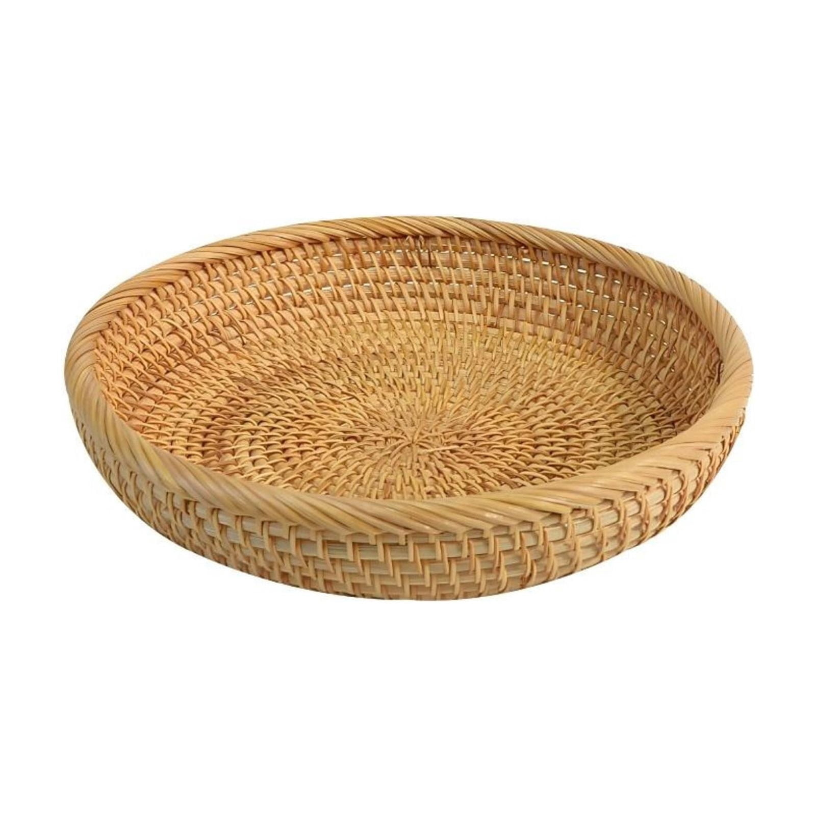 9.84" Handwoven Round Rattan Basket, Large Natural Woven Fruit Tray for ...