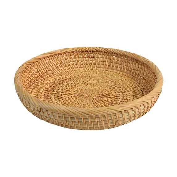 9.84" Handwoven Round Rattan Basket, Large Natural Woven Fruit Tray for ...
