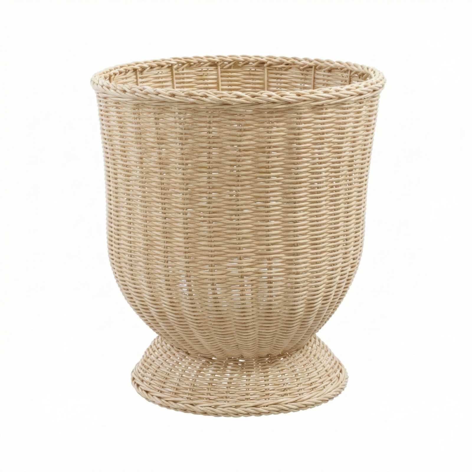 Woven Urn Planter, 9.84" Khaki Faux Rattan Pedestal Planter Collection ...