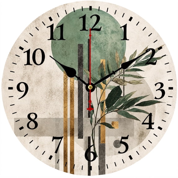 9.84 Inch Modern Botanical Wall Clock, Green Leaf Abstract Decorative ...