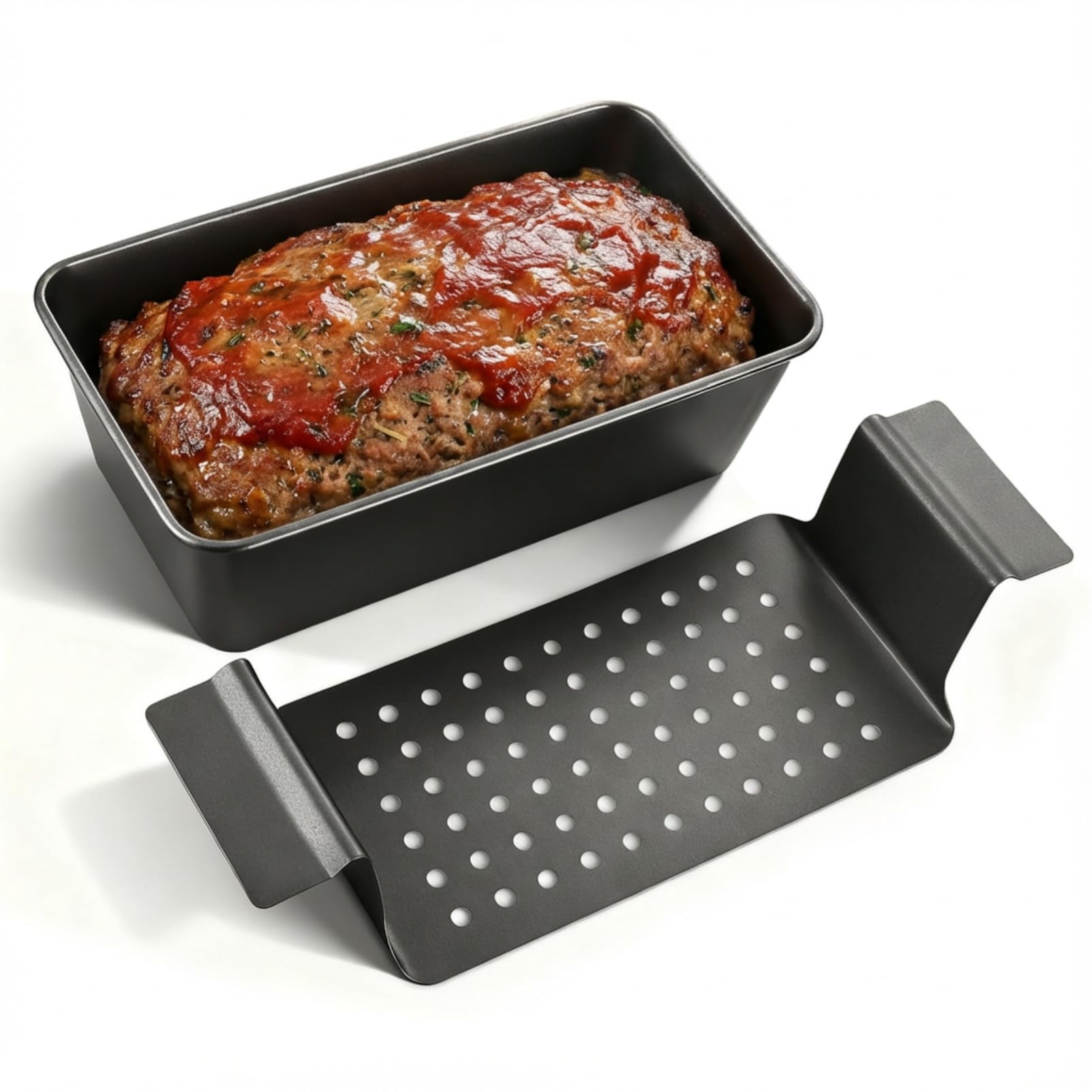 9.84 X 5.71Inch Meatloaf Pan With Drain Tray,2-Piece Cast Iron Read ...