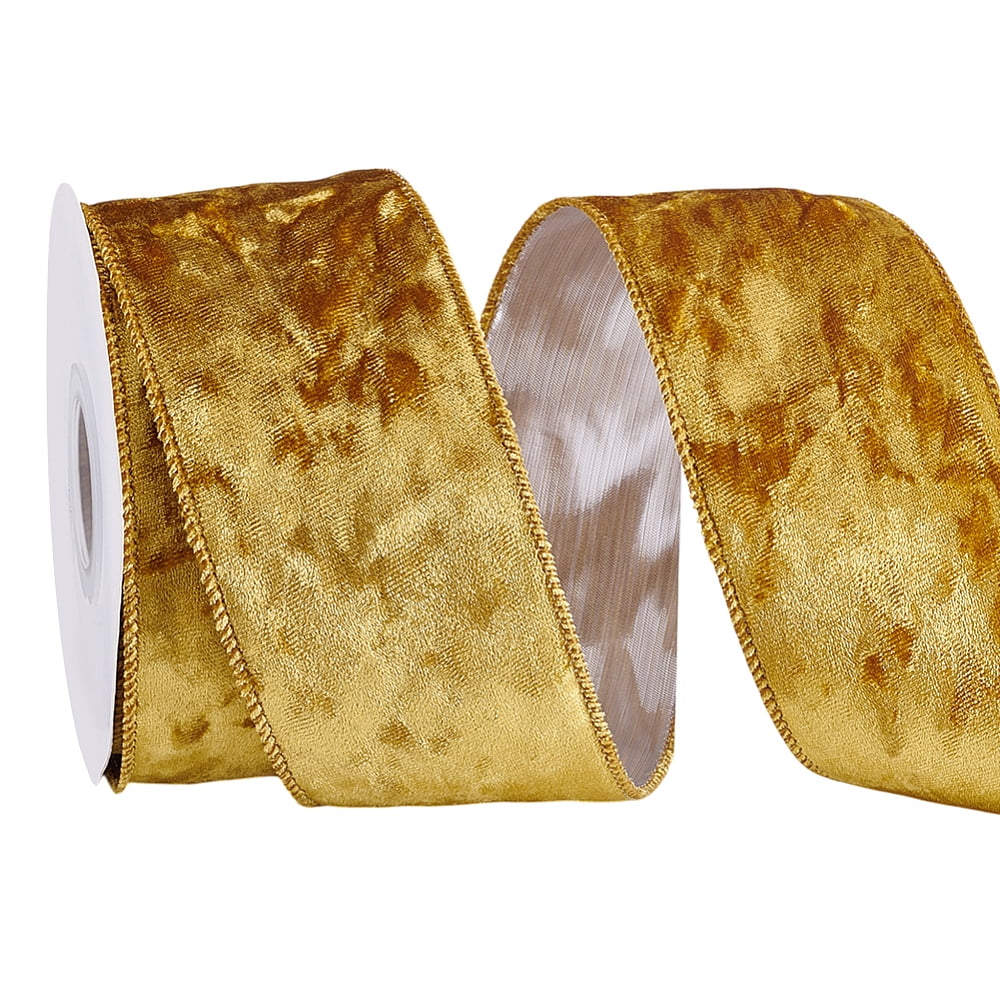 9.84 Yards Golden Velvet Wired Ribbon 2-1/2 Inch Wide Single Face Satin ...
