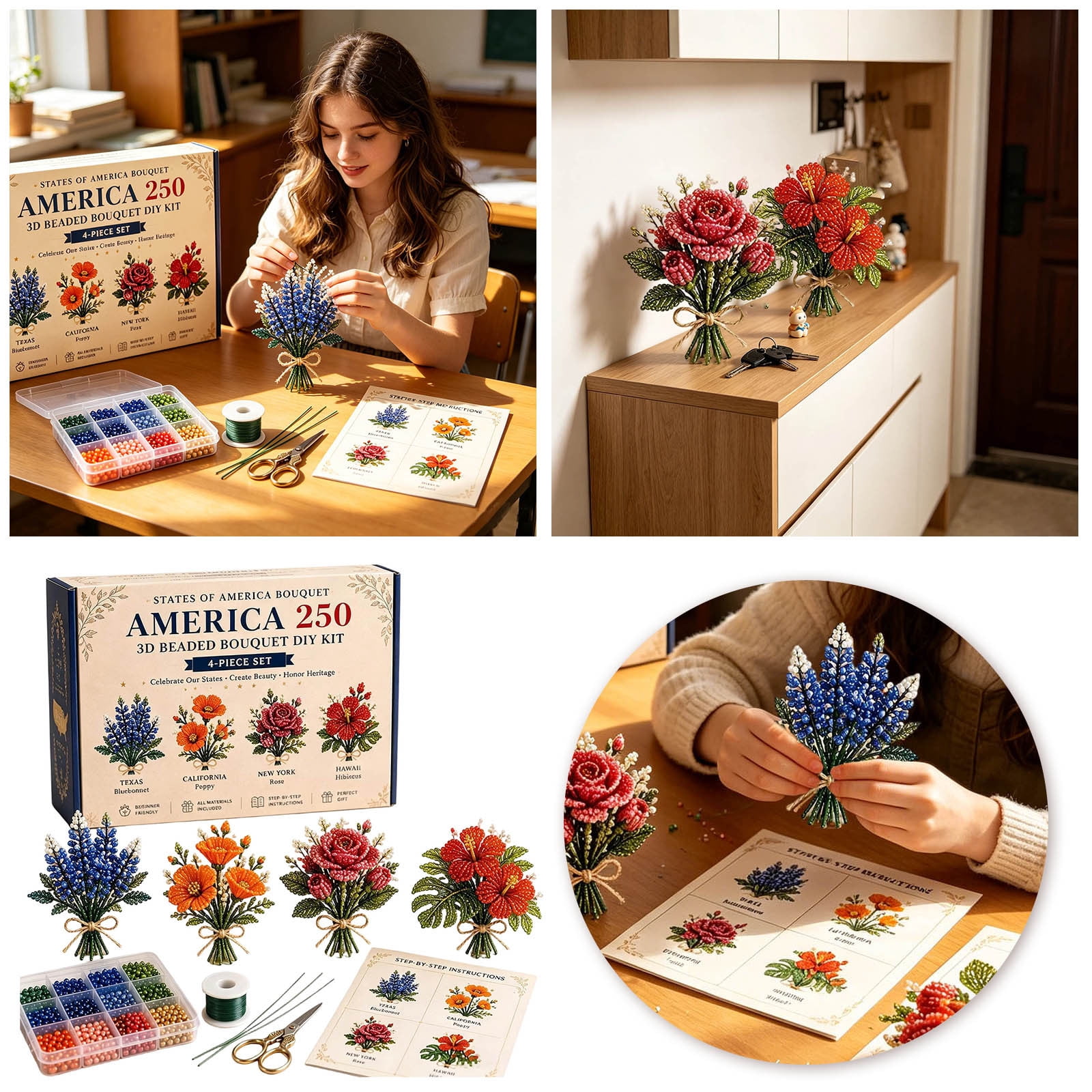 9.84In 4 States Beaded Bouquet Diy Craft Kit State Flower Complete Bead ...