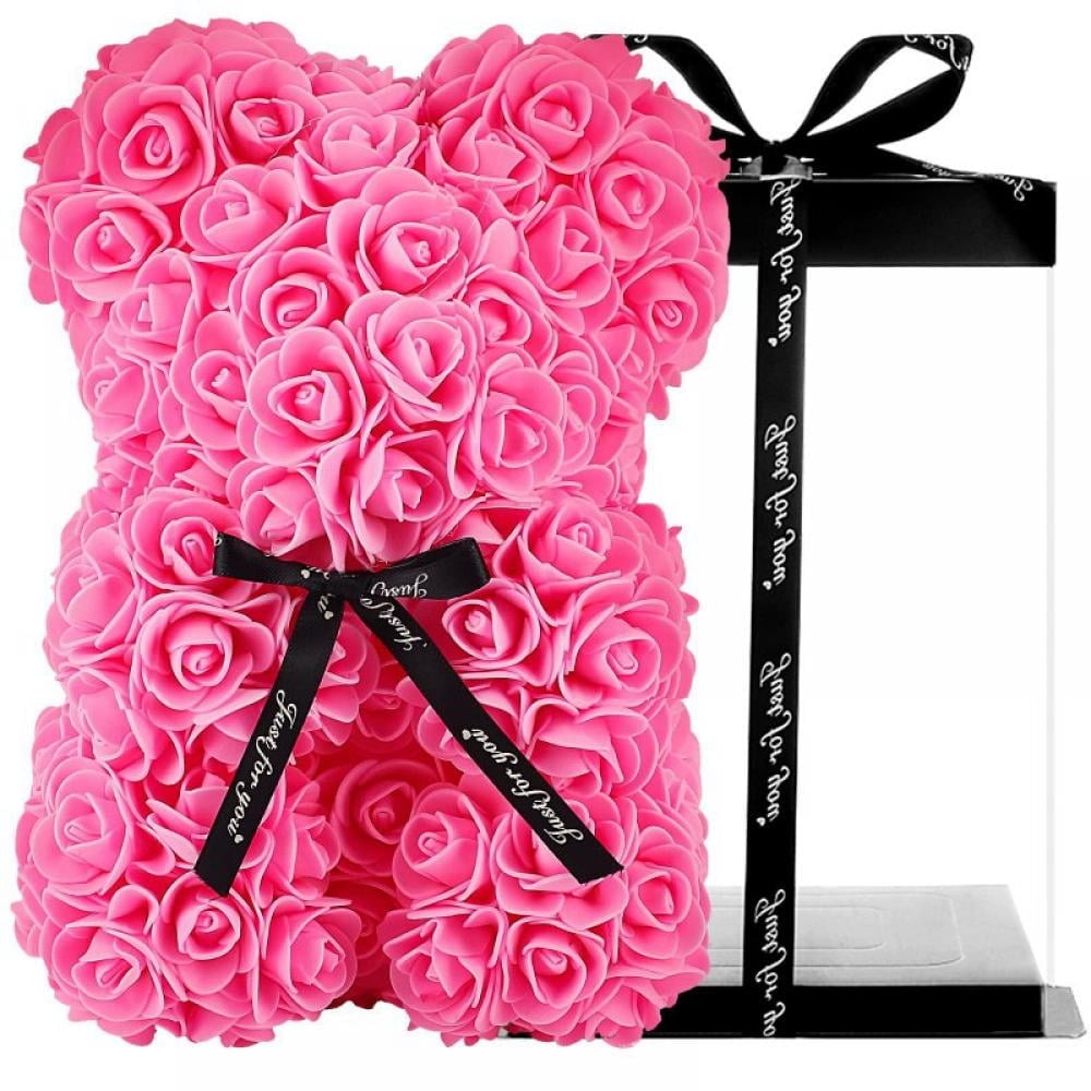 Adarl 9.84Inches Artificial Flower Rose Bear, Rose Teddy Bear with Gift ...