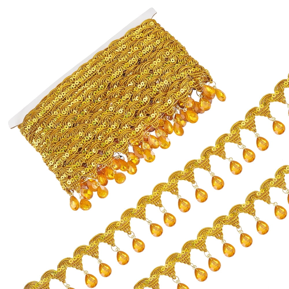 9.84Yards Polyester Tassel Lace Ribbon Sparkle Paillette Lace Trim with ...