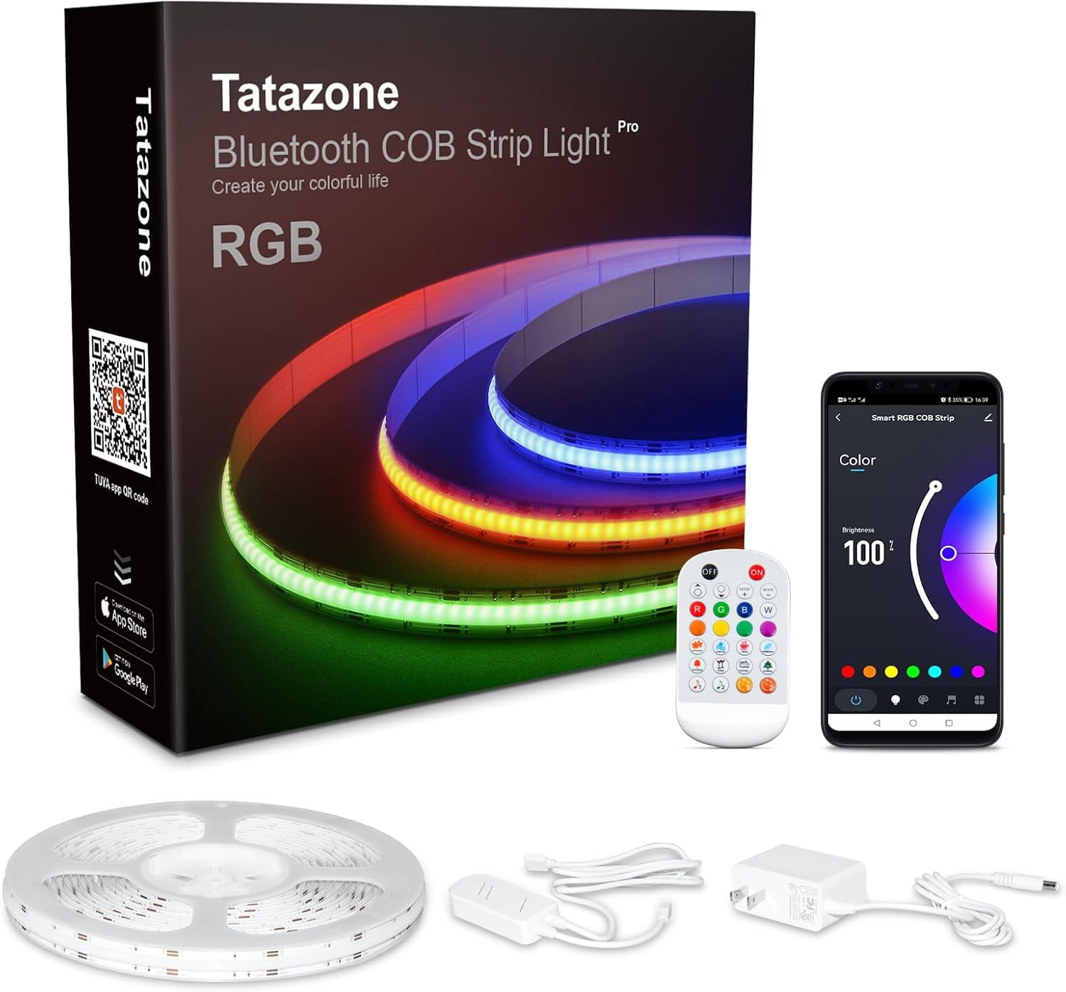 9.84ft Bluetooth RGB COB Led Strip Lights with Remote, Dimmable Smart ...