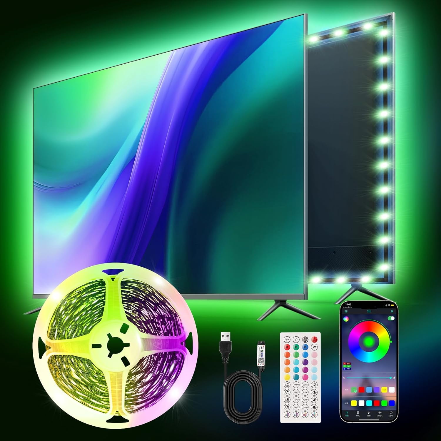 9.84ft RGB LED TV Backlight Strip for 32-45 Inch TVs, Music Sync App ...