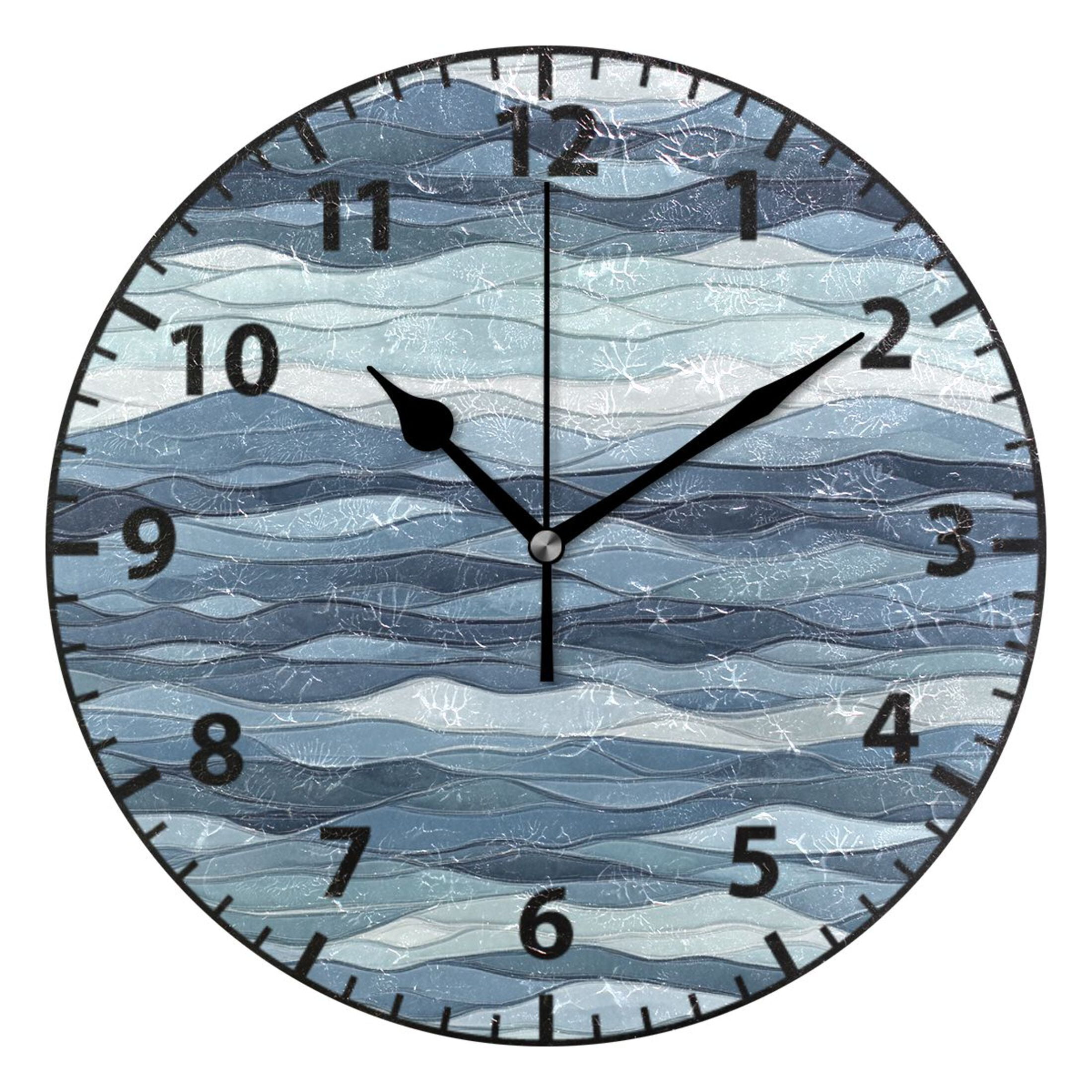 Abstract Wave Shapes Pattern Wall Clock Modern Small Clock Black Hands for Office, Home, Bedroom ...