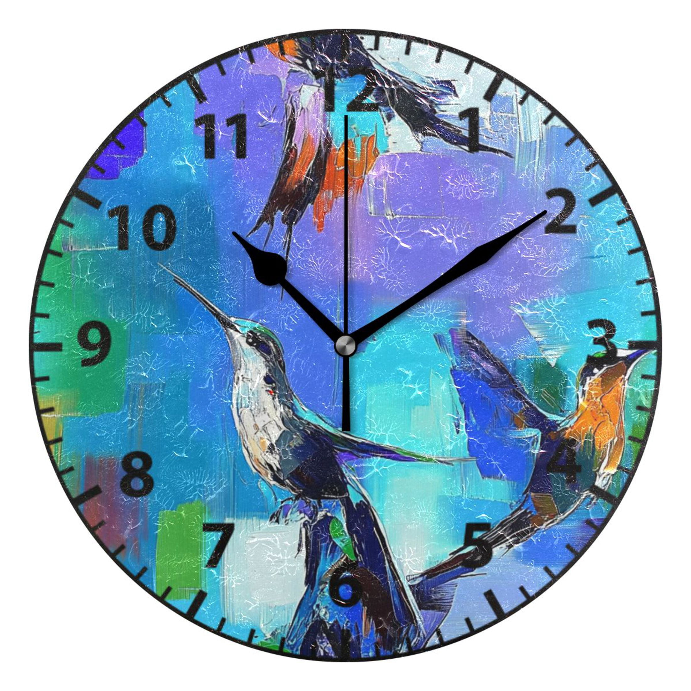 Art Hummingbirds Pattern Wall Clock Modern Small Clock Black Hands for ...
