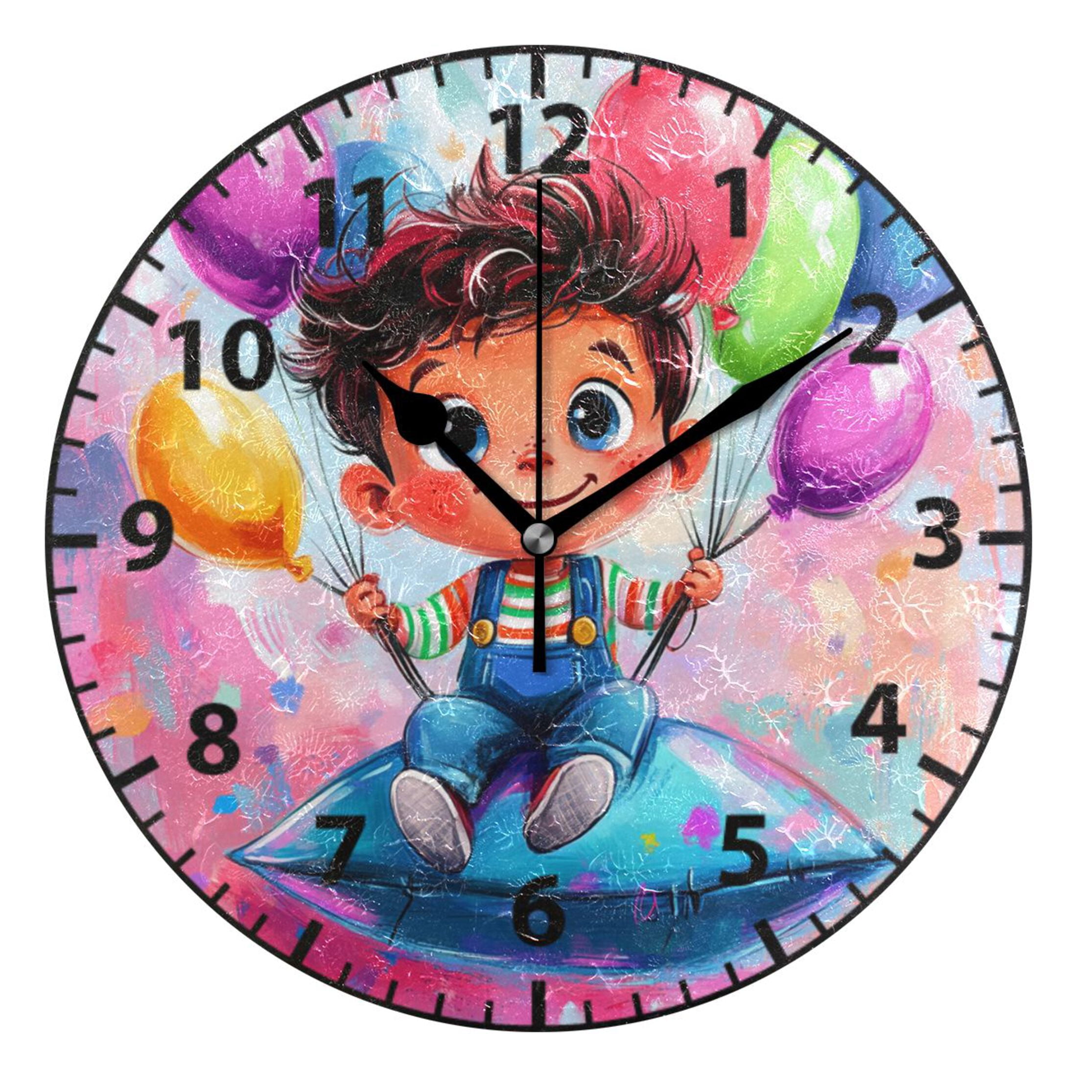 Balloon Boy Wall Clock Modern Small Clock Black Hands for Office, Home ...
