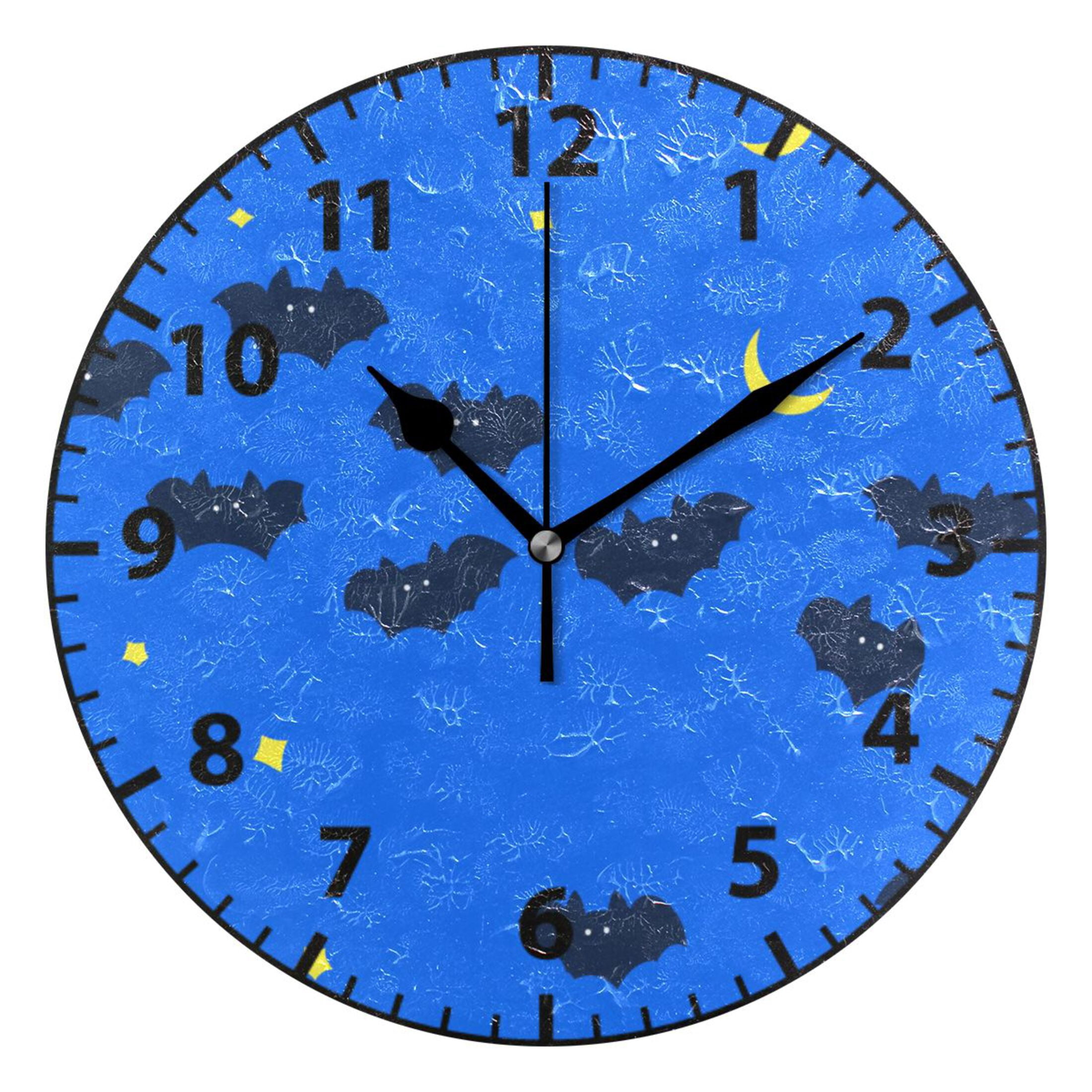Bats Moons and Stars Wall Clock Modern Small Clock Black Hands for ...