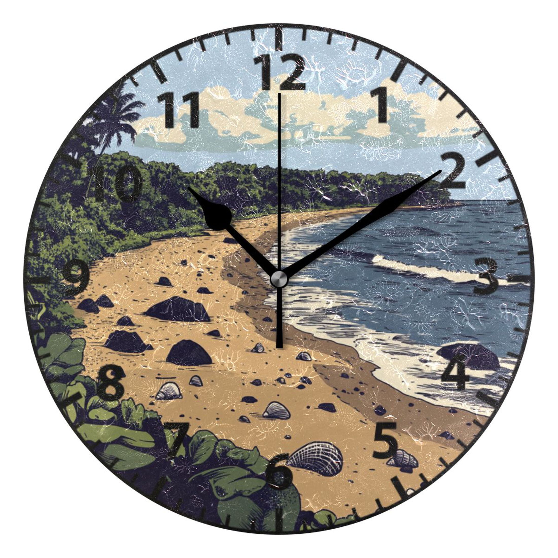 Beach Wall Clock Modern Small Clock Black Hands for Office, Home ...