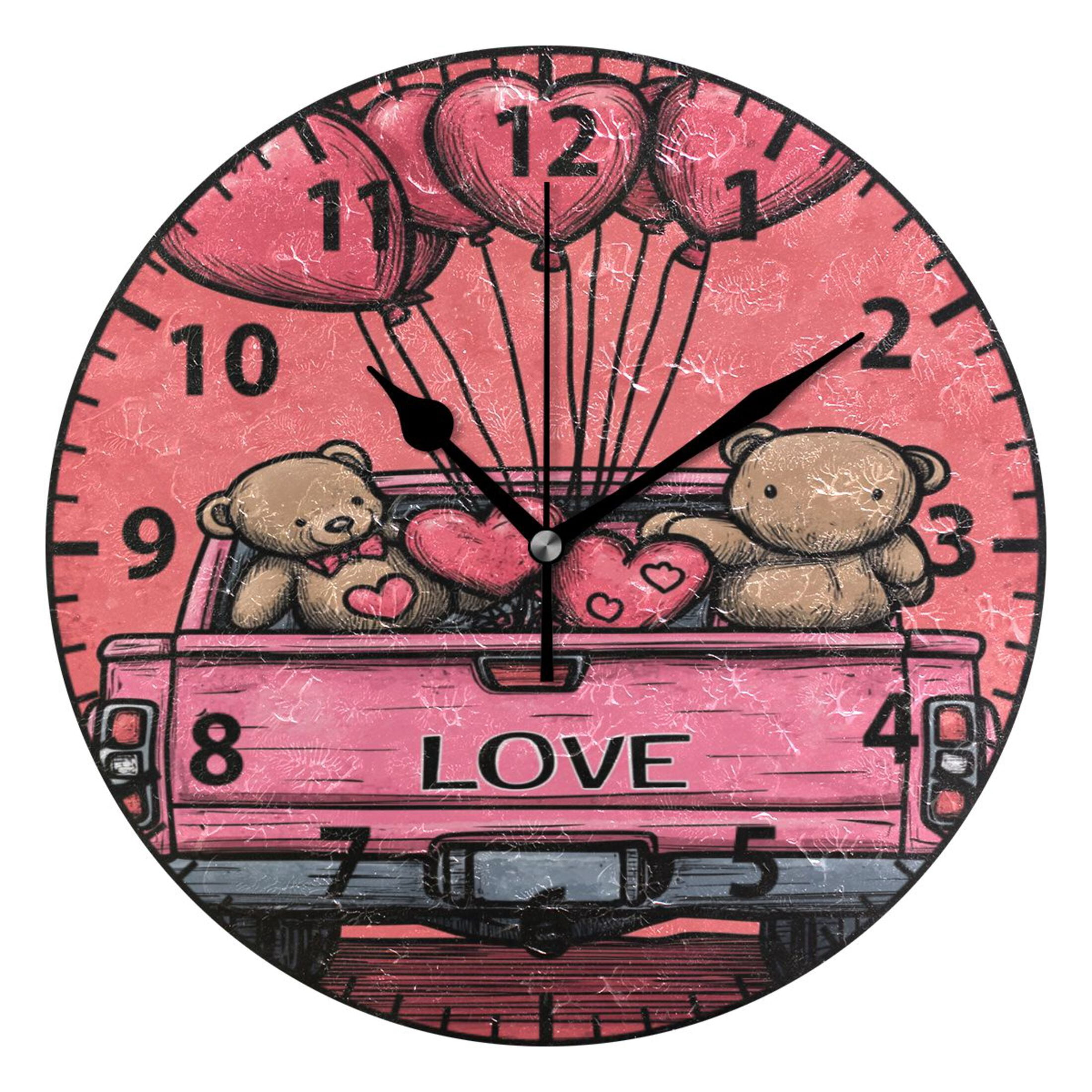 Bears with Heart Balloons Wall Clock Modern Small Clock Black Hands for ...