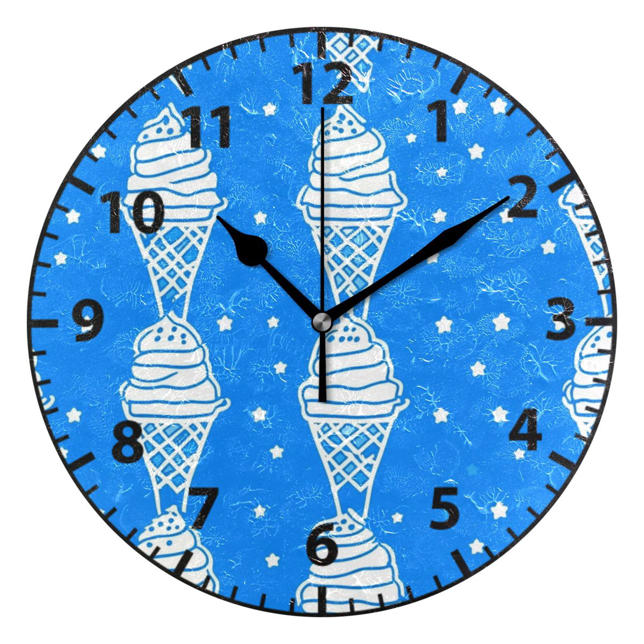 Blue Ice Cream Pattern Wall Clock Modern Small Clock Black Hands for ...