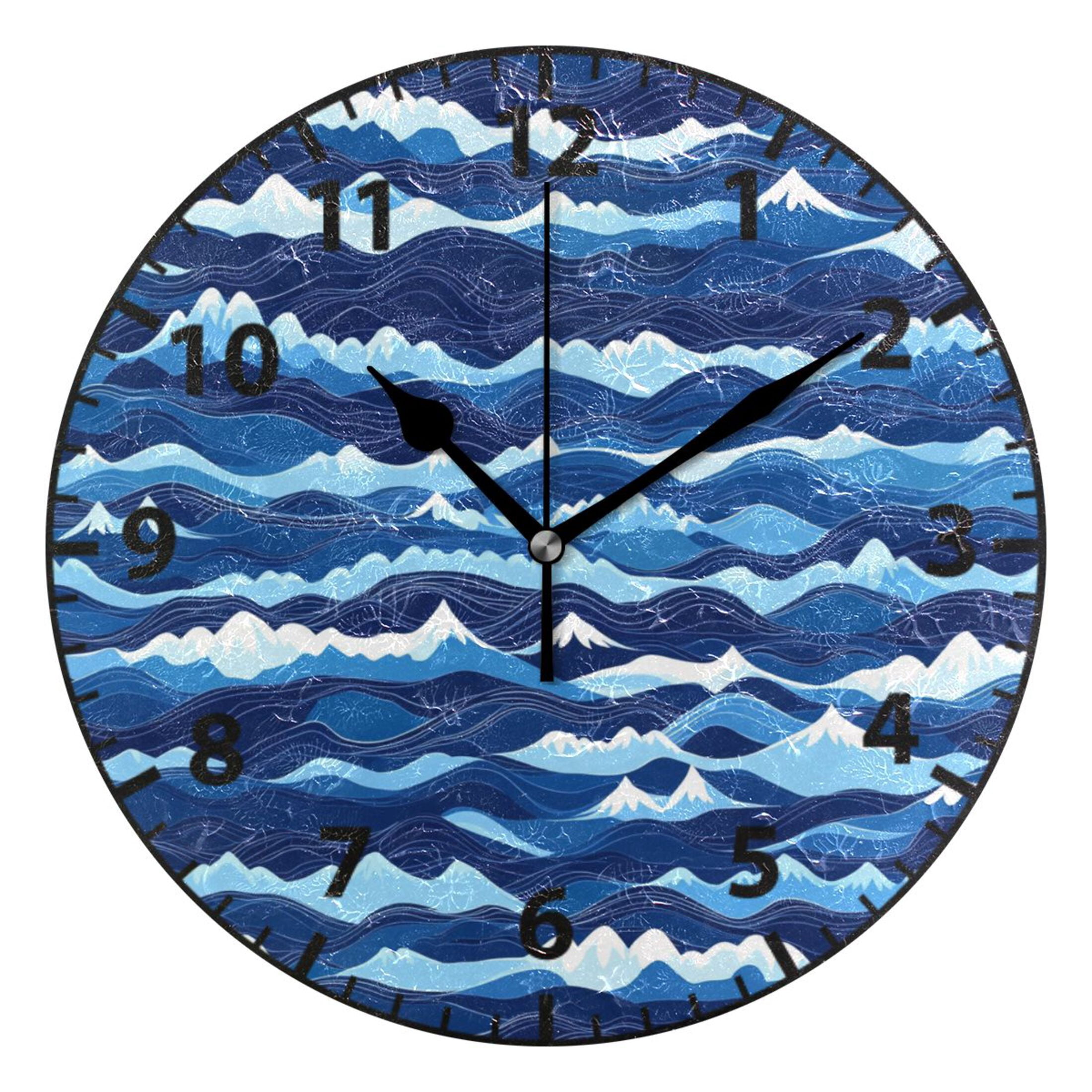 Blue Ocean Waves Wall Clock Modern Small Clock Black Hands for Office, Home, Bedroom,School 9 ...