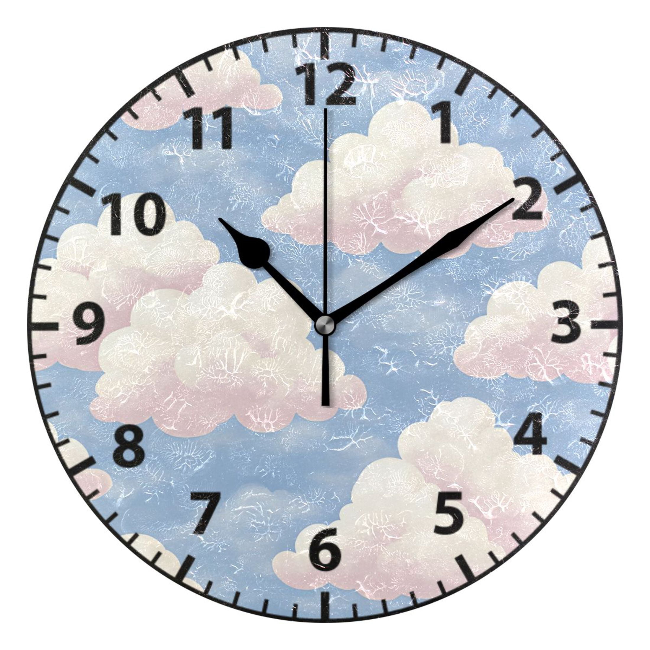 Blue Sky and White Clouds Wall Clock Modern Small Clock Black Hands for ...
