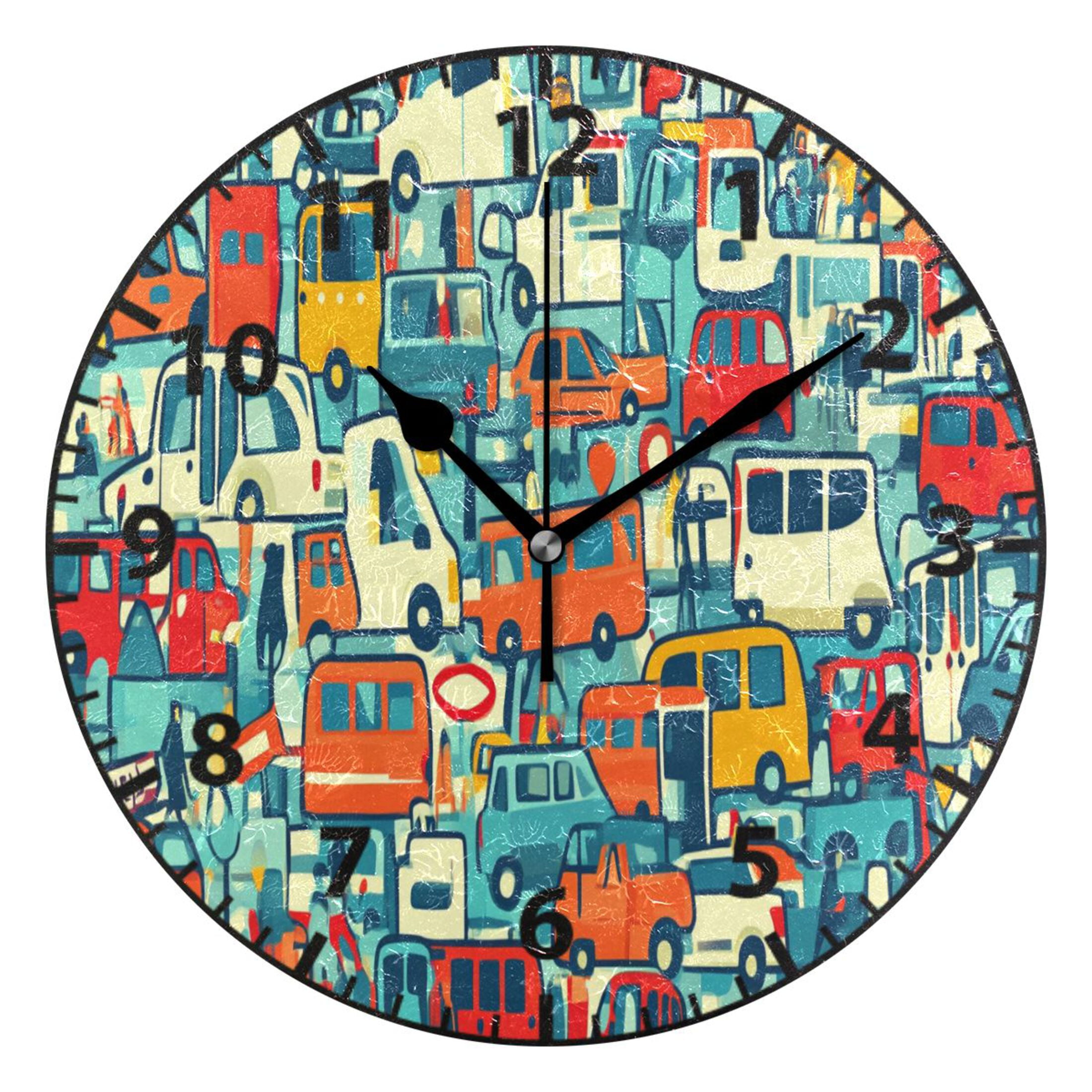 9.84in Busy City Traffic Scene PVC Canvas Wall and Table Clock with ...