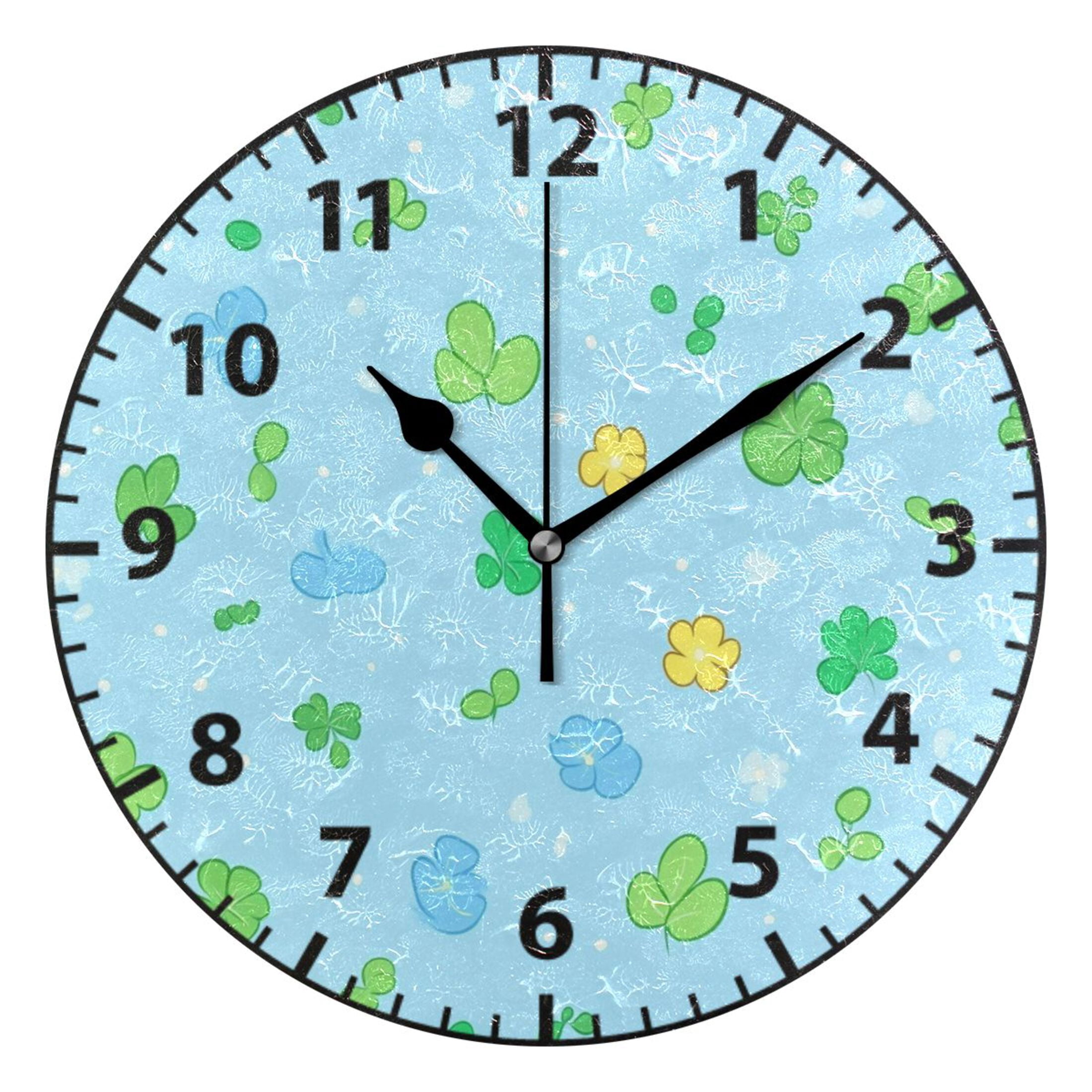 Cartoon Leaf Print Wall Clock Modern Small Clock Gold Hands for Office ...