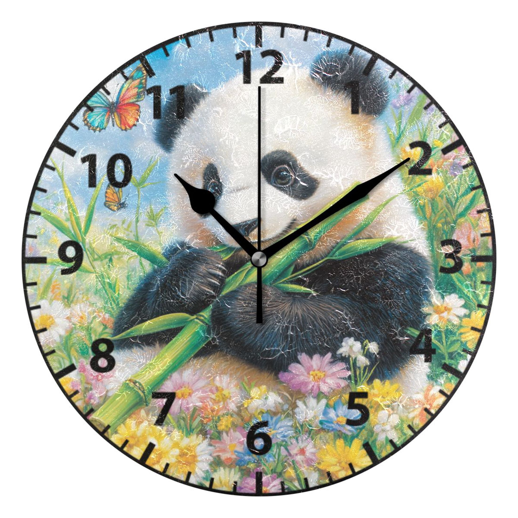 Cartoon Panda Wall Clock Modern Small Clock Gold Hands for Office, Home ...