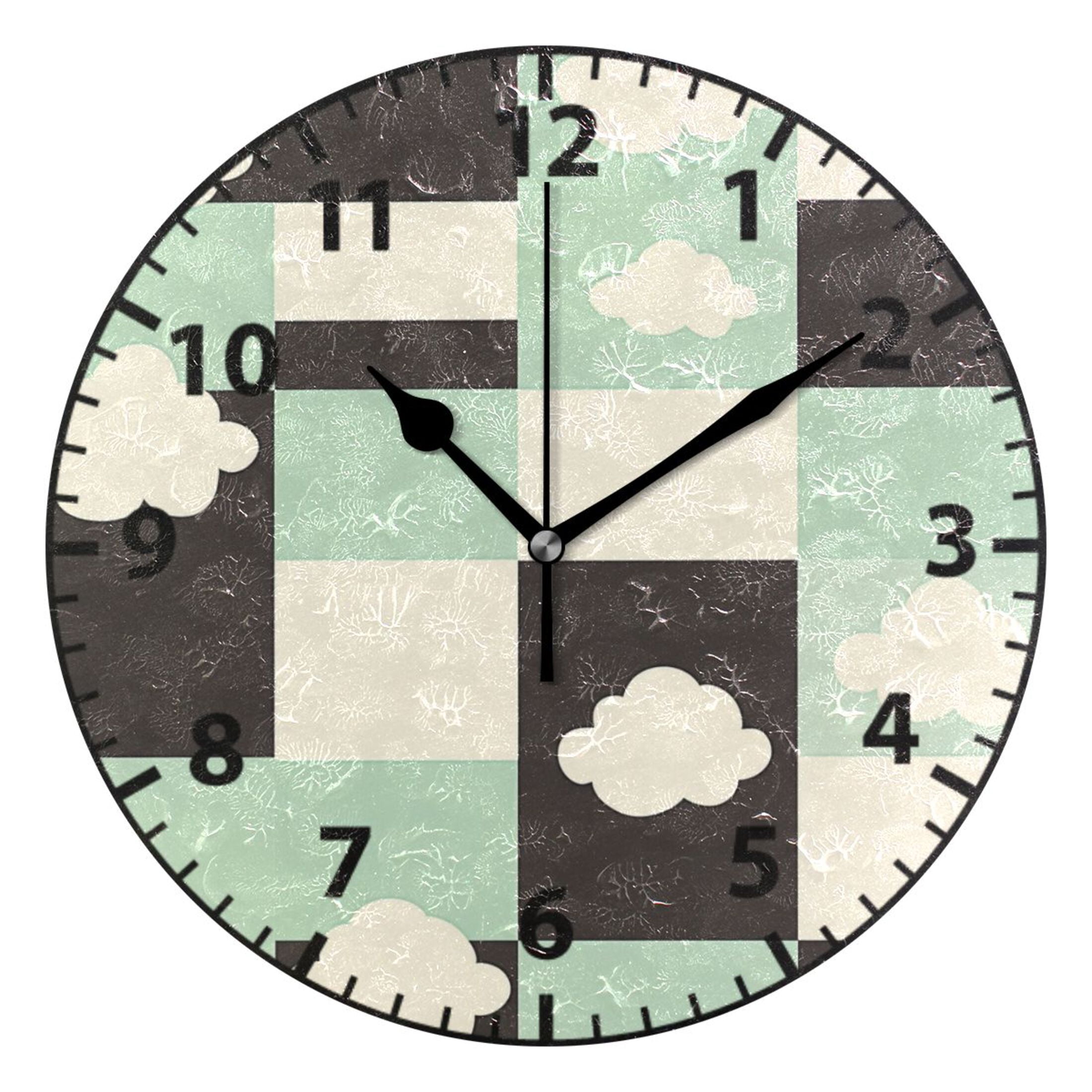 9.84in Checkered Pattern with Clouds PVC Canvas Wall and Table Clock ...