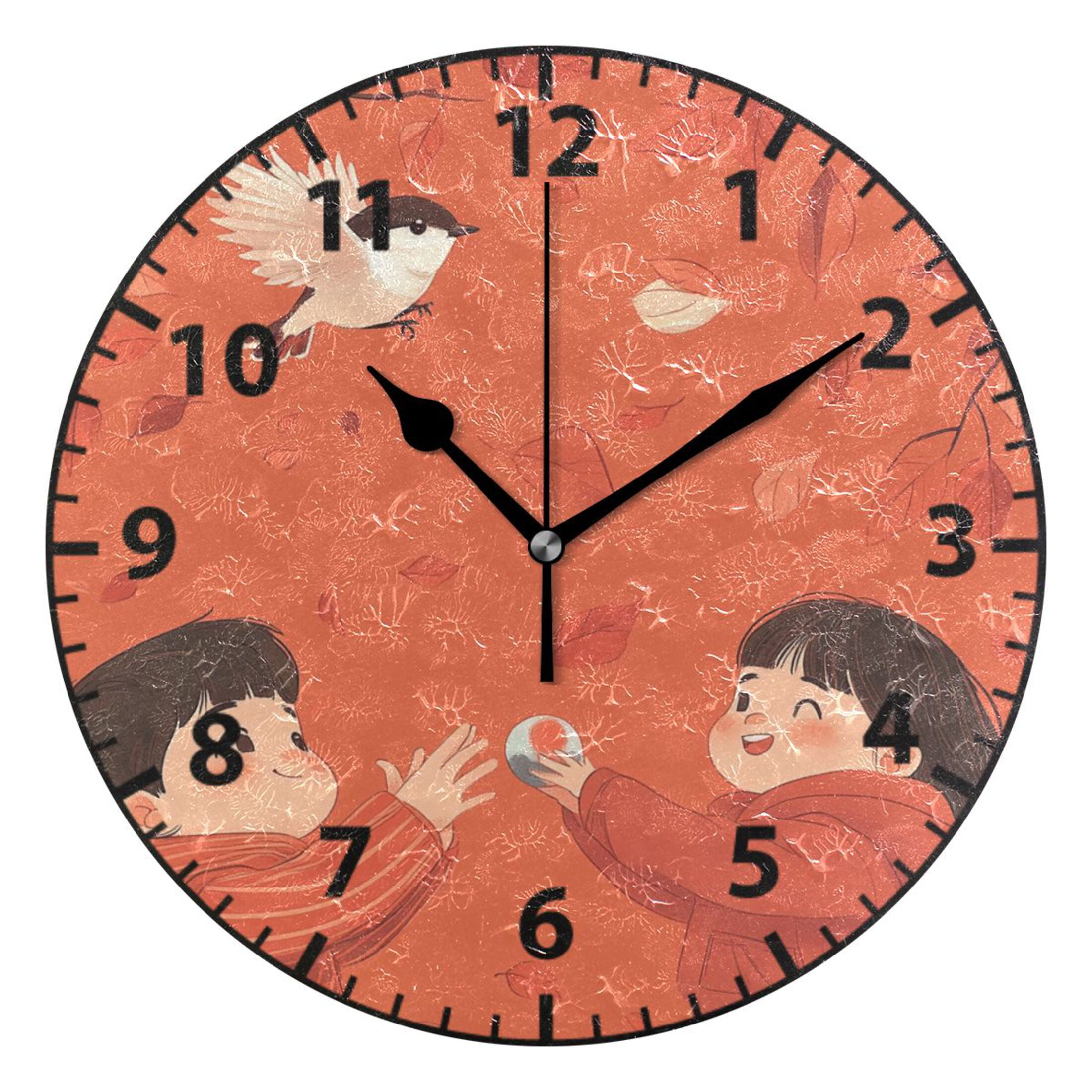 Children and Bird Wall Clock Modern Small Clock Black Hands for Office ...
