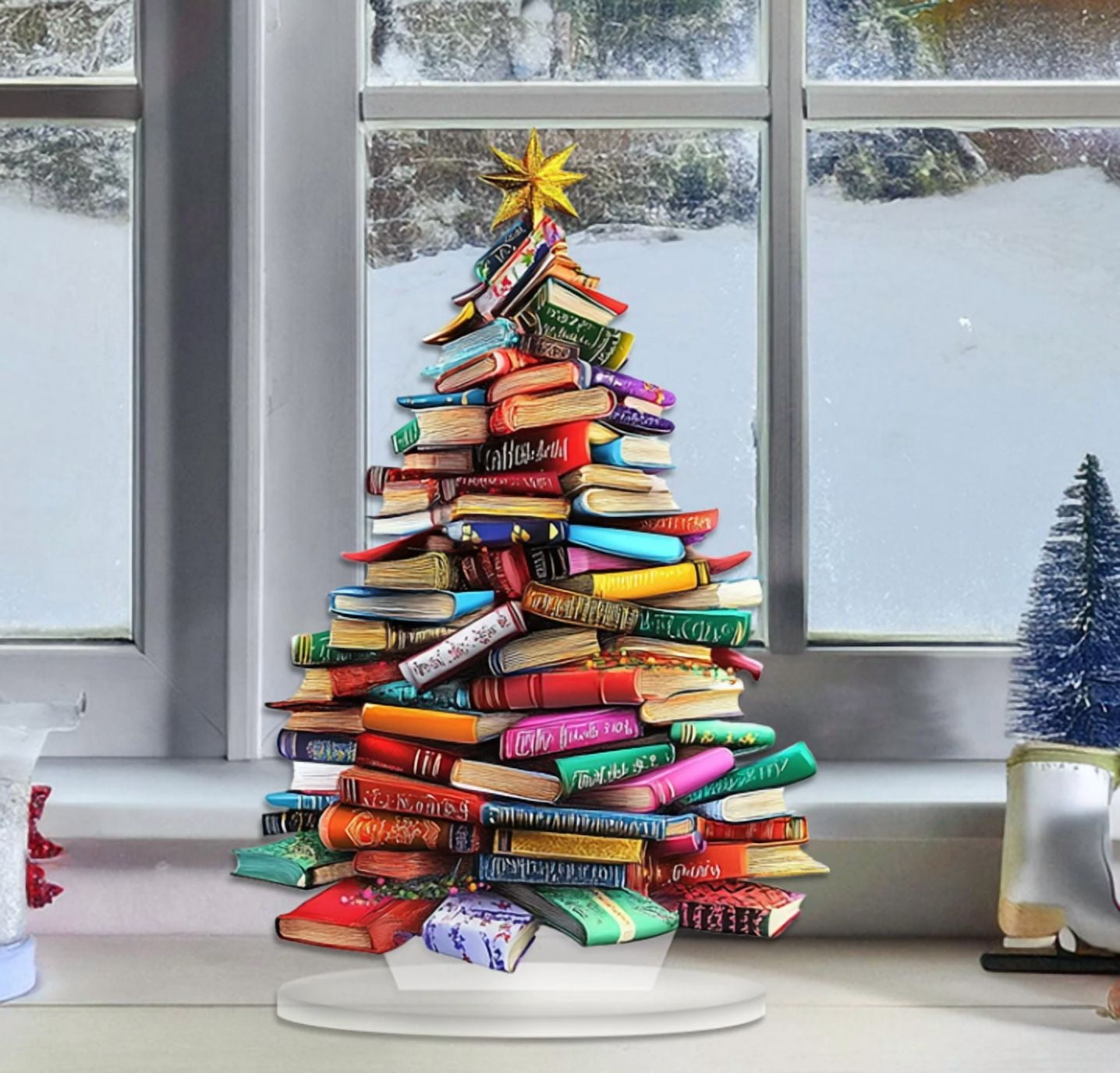 9.84in Christmas Book Tree Ornament Statue 2D Acrylic Creative Book ...