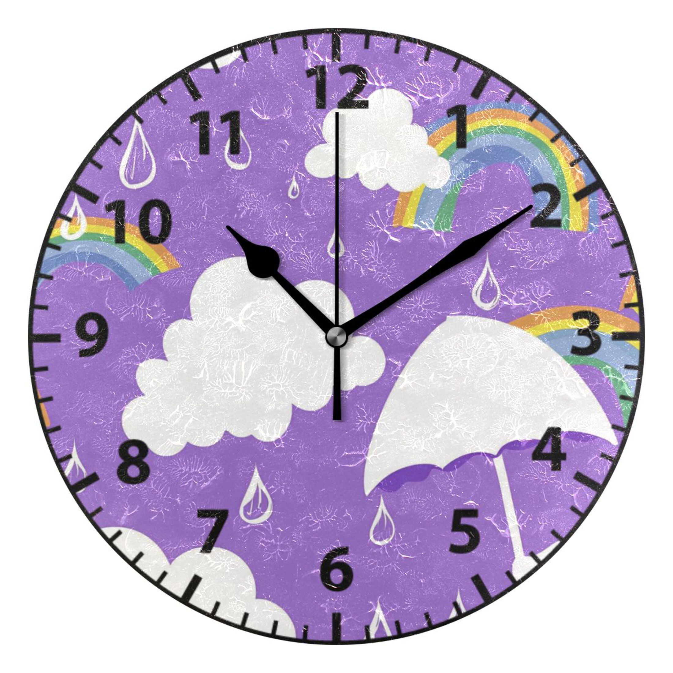 Cloud Umbrella and Rainbow Wall Clock Modern Small Clock Black Hands ...
