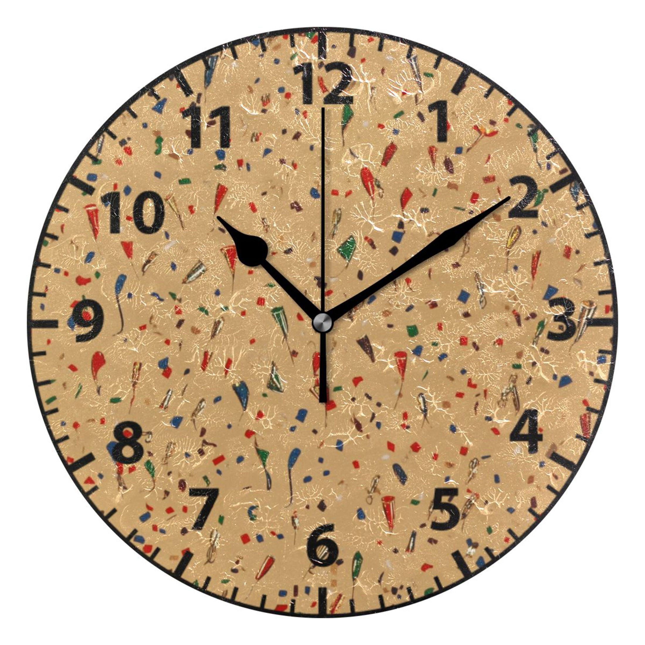 Colorful Confetti Pattern Wall Clock Modern Small Clock Gold Hands for ...