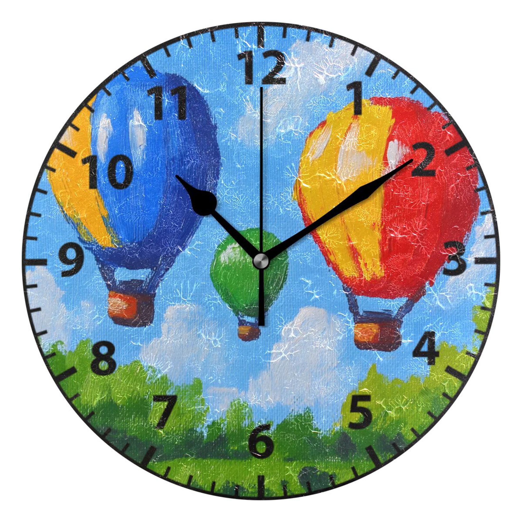 9.84in Colorful Hot Air Balloons PVC Canvas Wall and Table Clock with ...