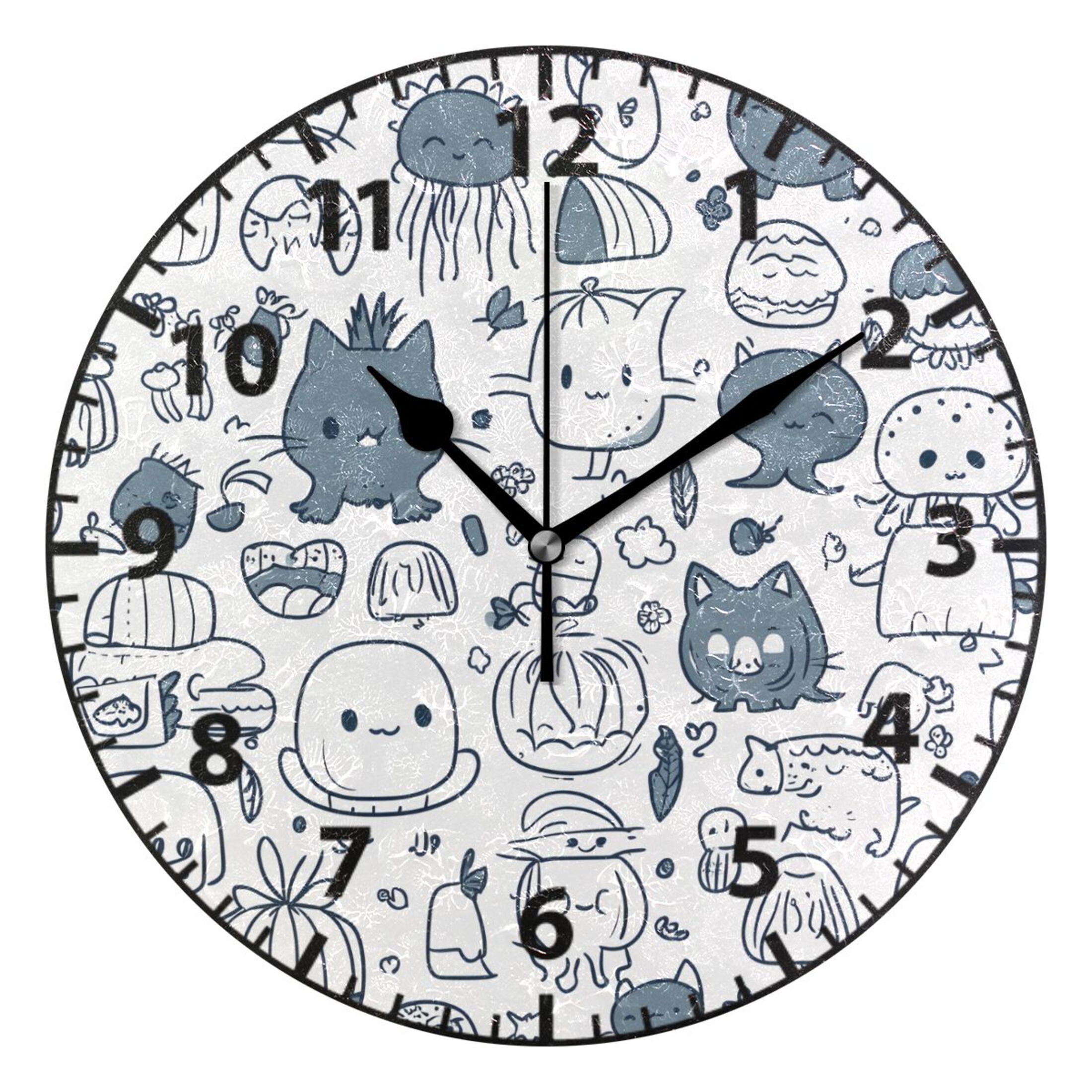 9.84in Cute Doodles Of Various Animals PVC Canvas Wall and Table Clock ...