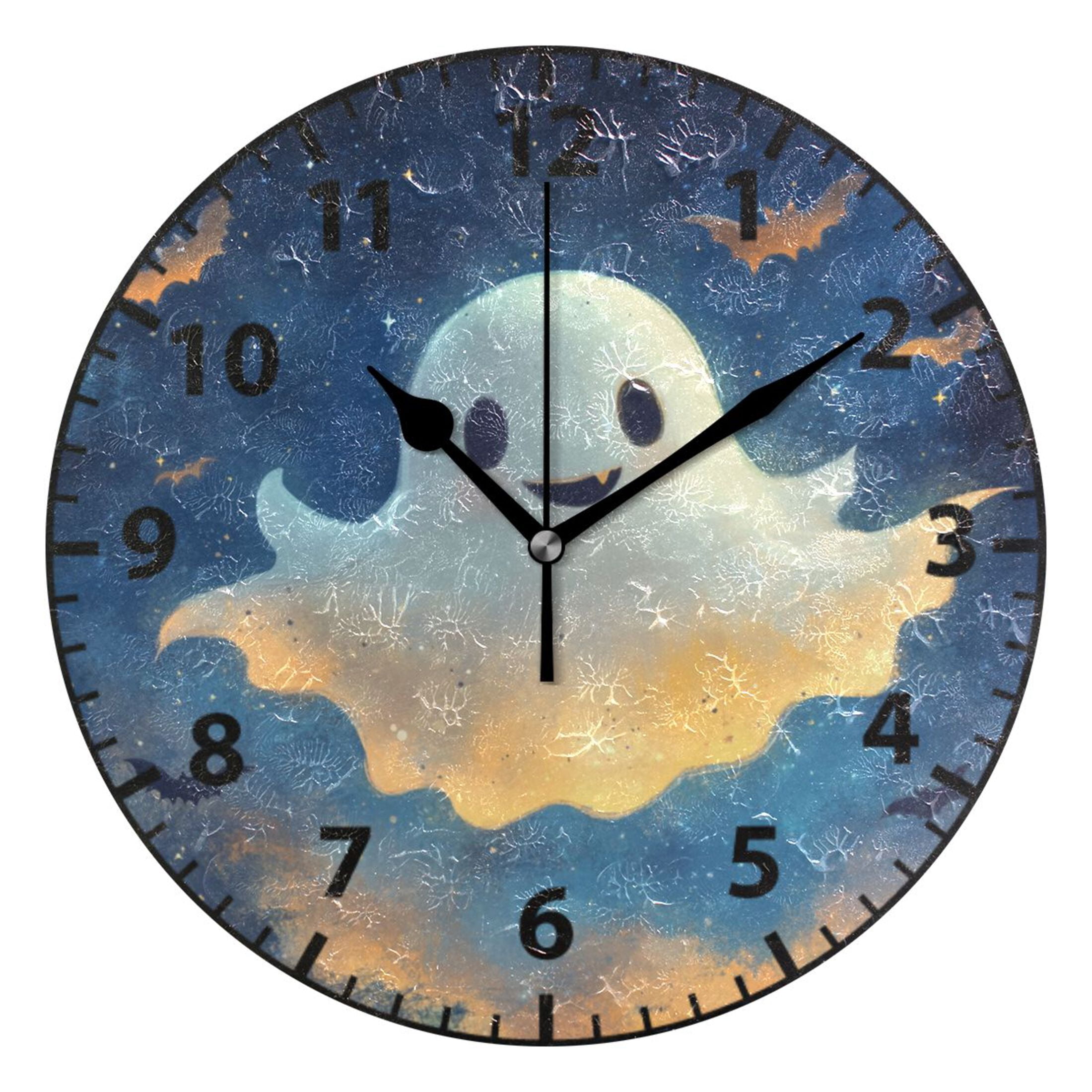 9.84in Cute Flying Ghosts PVC Canvas Wall and Table Clock with Canvas ...