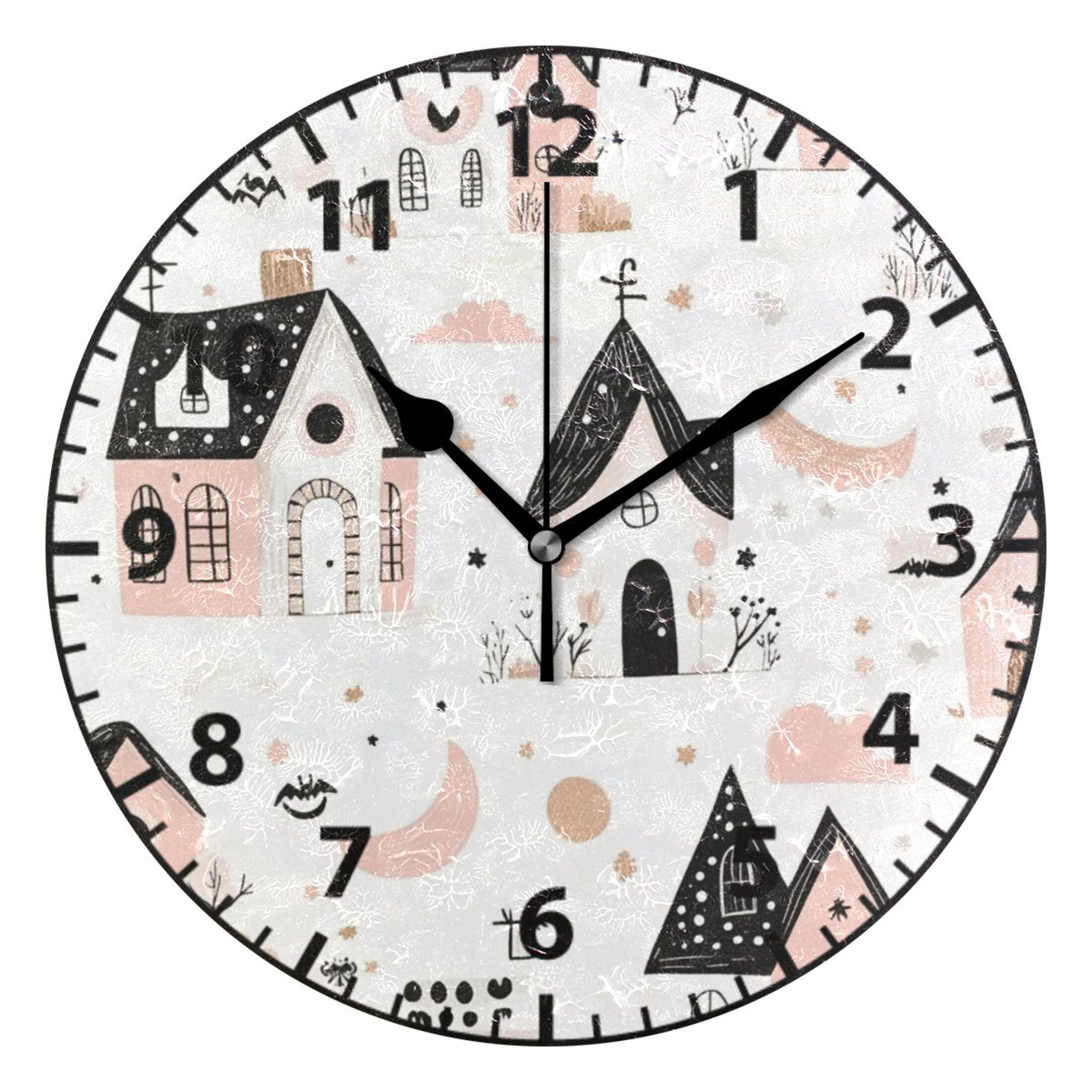 Cute House Pattern Wall Clock Modern Small Clock Black Hands for Office ...