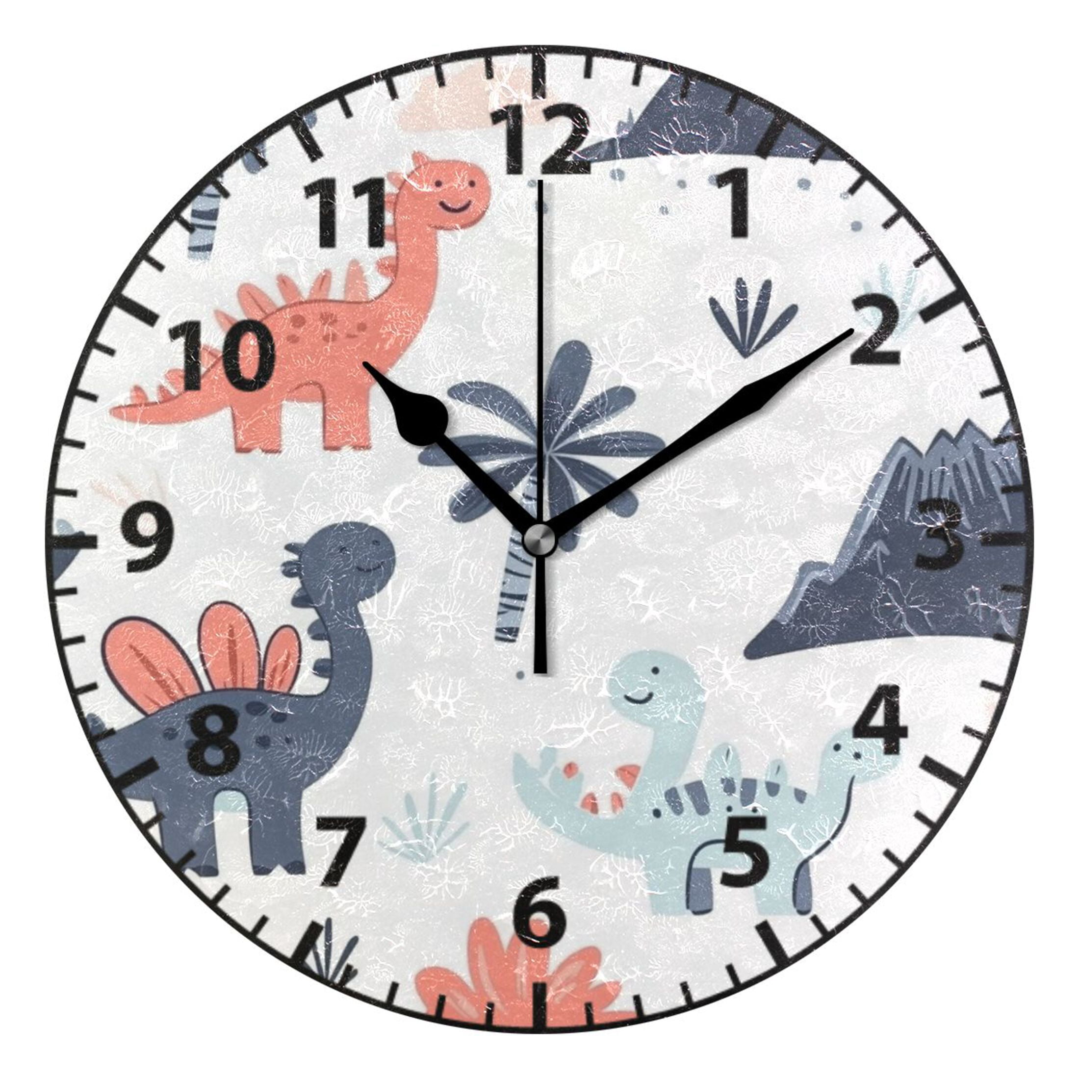 Dinosaurs Pattern Wall Clock Modern Small Clock Gold Hands for Office ...